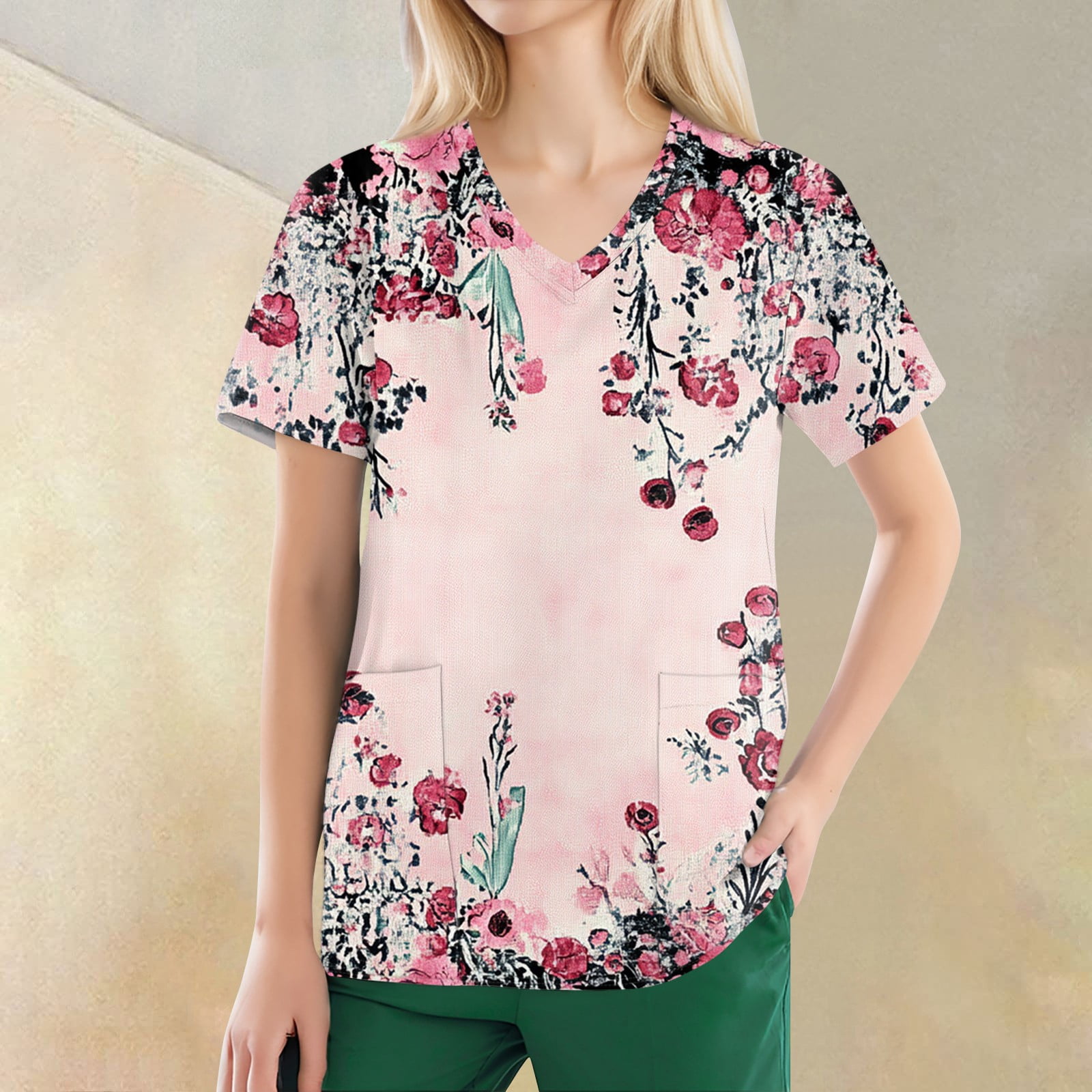BDPORKAS Womens Scrubs Plus Size Stretch Scrub Nursing Tops Short ...
