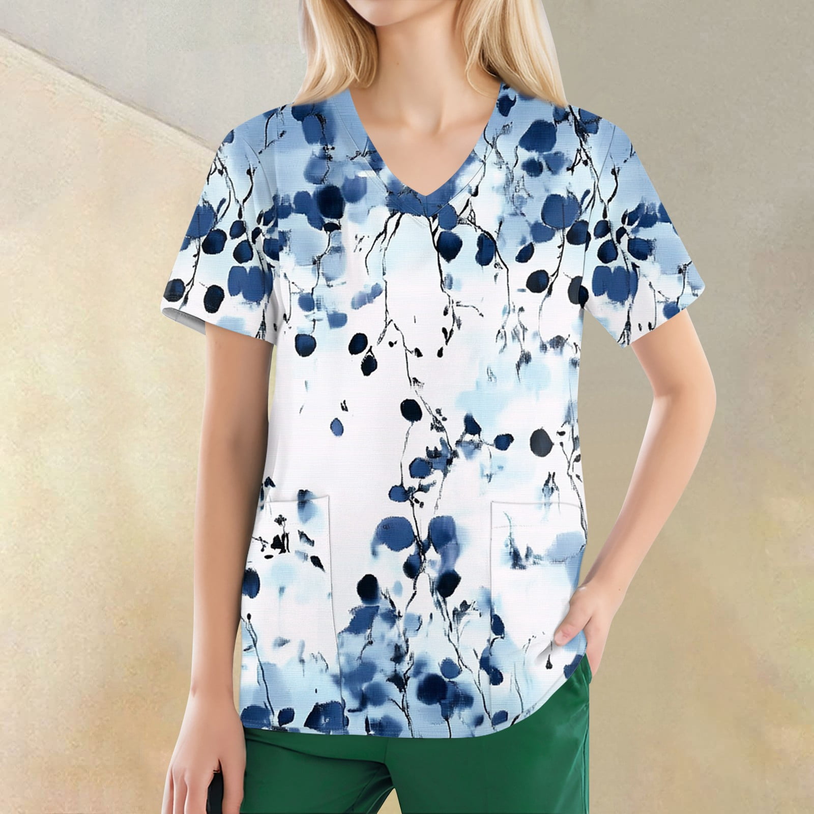 BDPORKAS Womens Scrubs Plus Size Stretch Scrub Nursing Tops Short ...