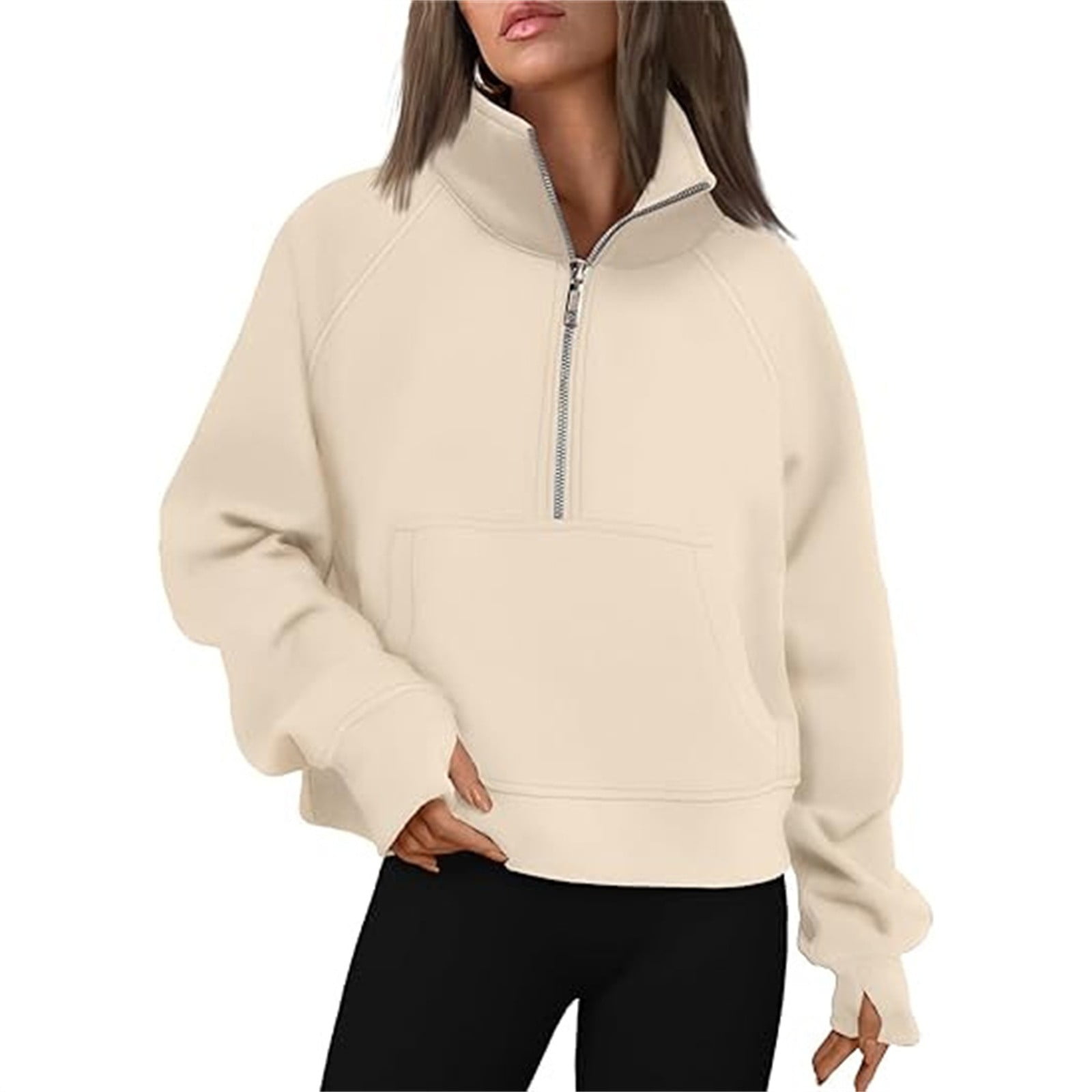 BDPORKAS Womens Sweatshirt Half Zip Cropped Pullover Fleece Quarter ...