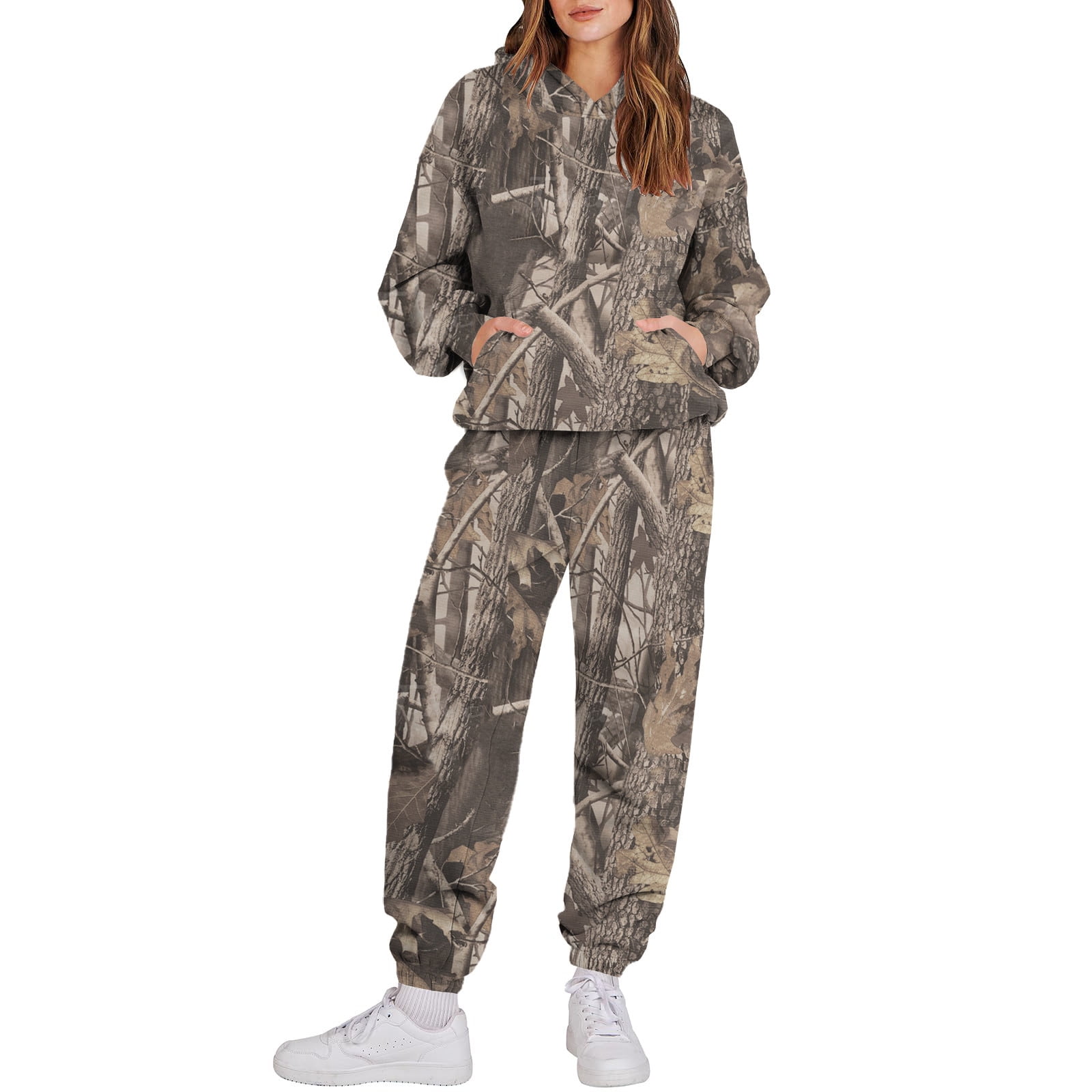 BDPORKAS Womens Sweatsuits 2 Piece Track Suits Set Camo Hoodie Long Sleeve Sweatshirt and ...