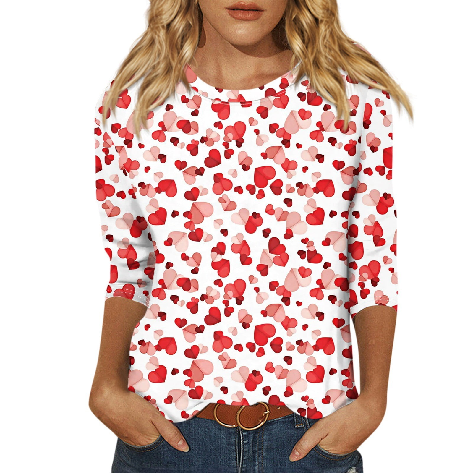 BDPORKAS Womens Valentines Day Shirt 3/4 Sleeve Tops Graphic Print Heart Tshirts Spring Fashion ...