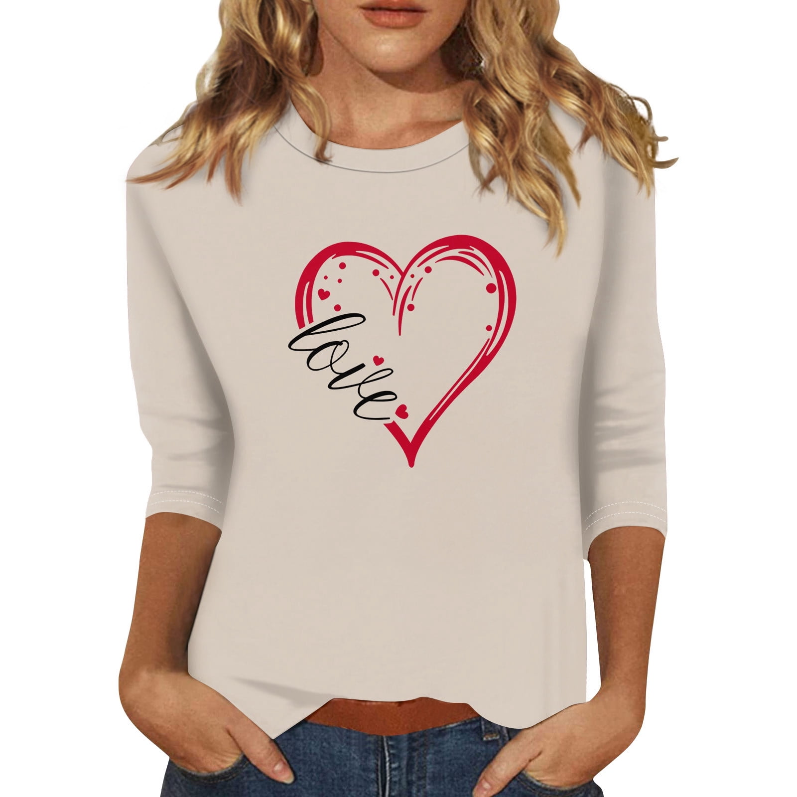 BDPORKAS Womens Valentines Day Shirt Womens 3/4 Sleeve Tops Plus Size Graphic Valentine Shirts ...