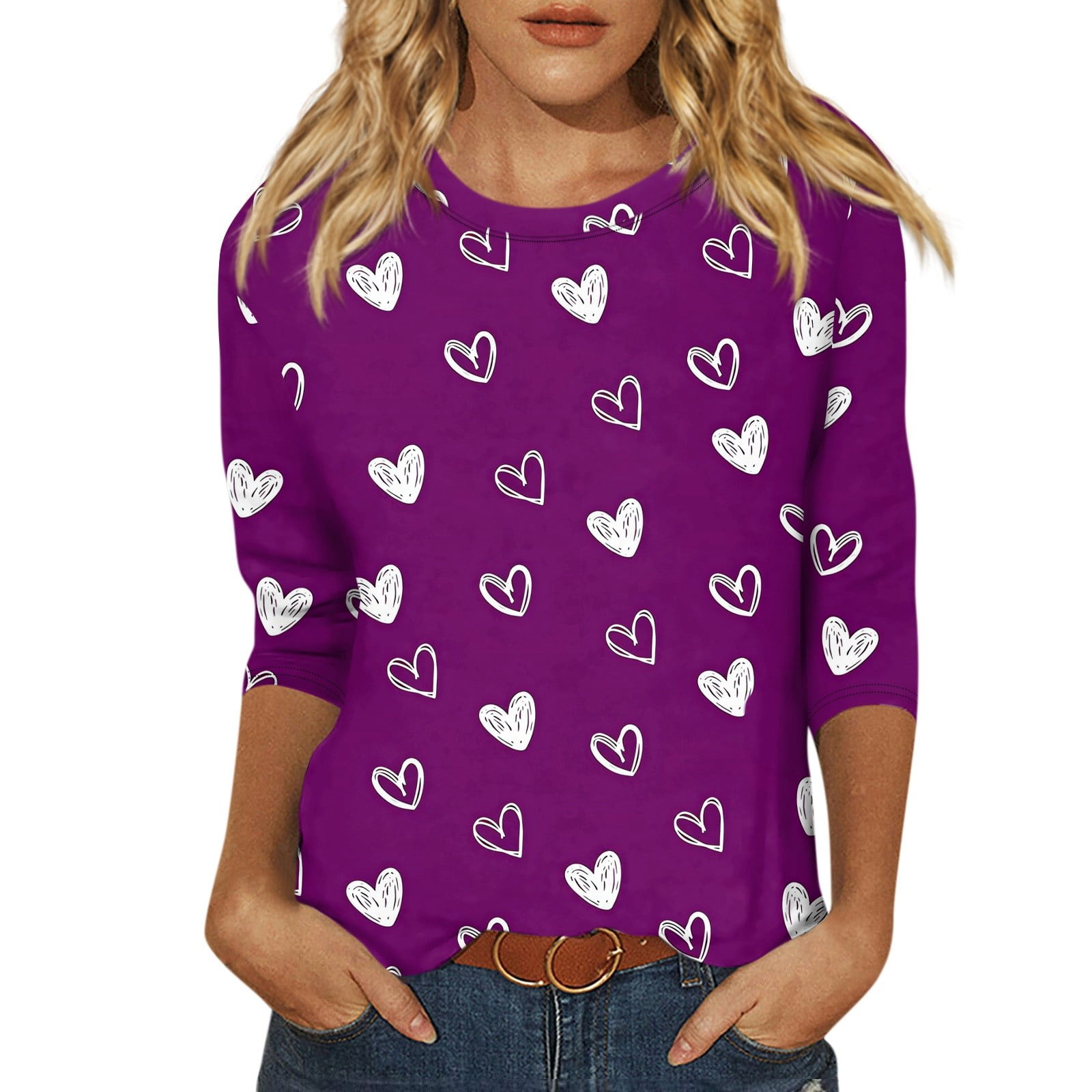 BDPORKAS Womens Valentines Day Shirt Long Sleeve Shirts for Women Cute Heart Graphic Loose ...