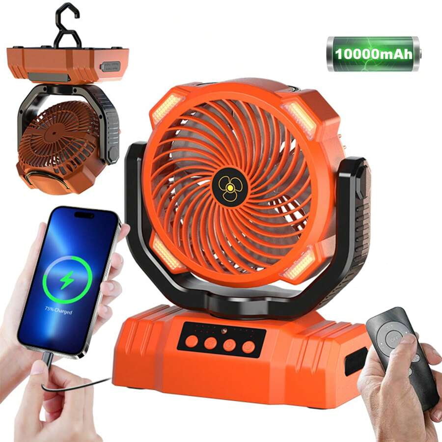 BDQ Camping Fan Battery Operated Powered Fan With LED Lantern Light ...
