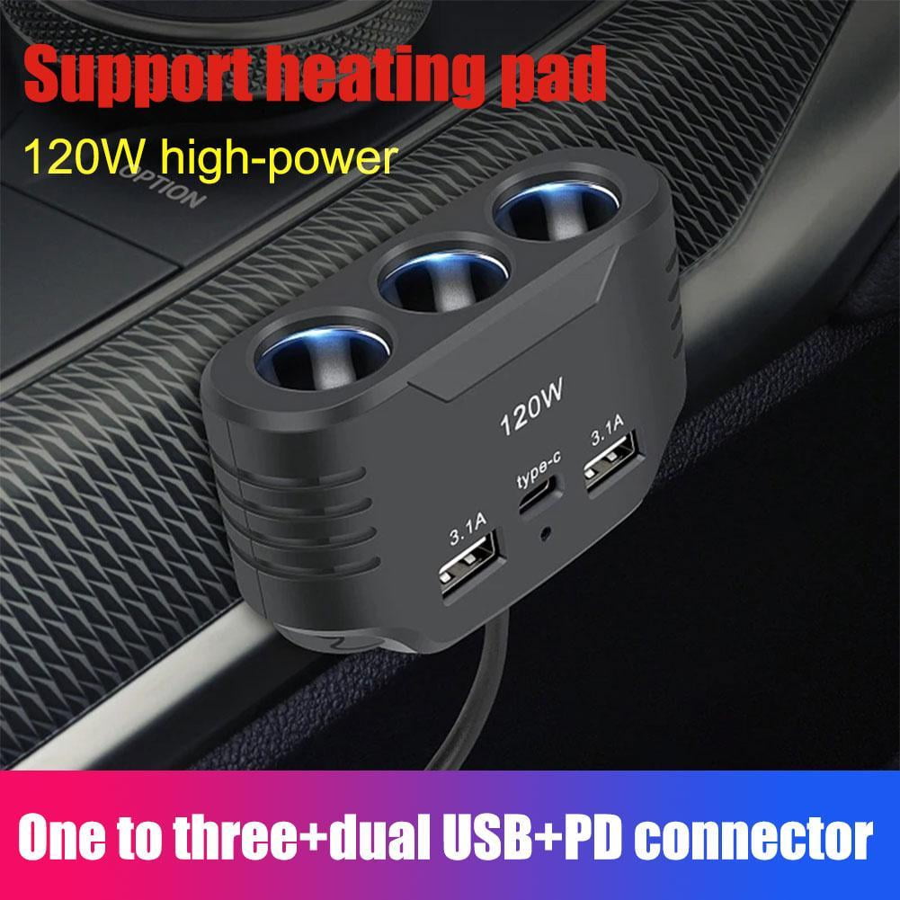 BE 3-Way 12V 24V Multi Socket Car Cigarette Lighter Splitter USB ...