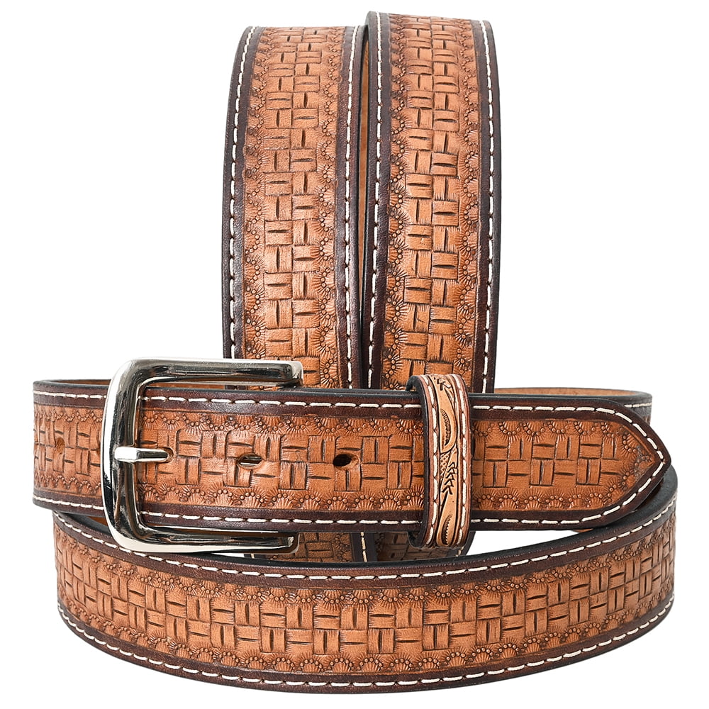 BE BAR H EQUINE 42 In Basket Hand Tooled Western Genuine Leather Belt ...