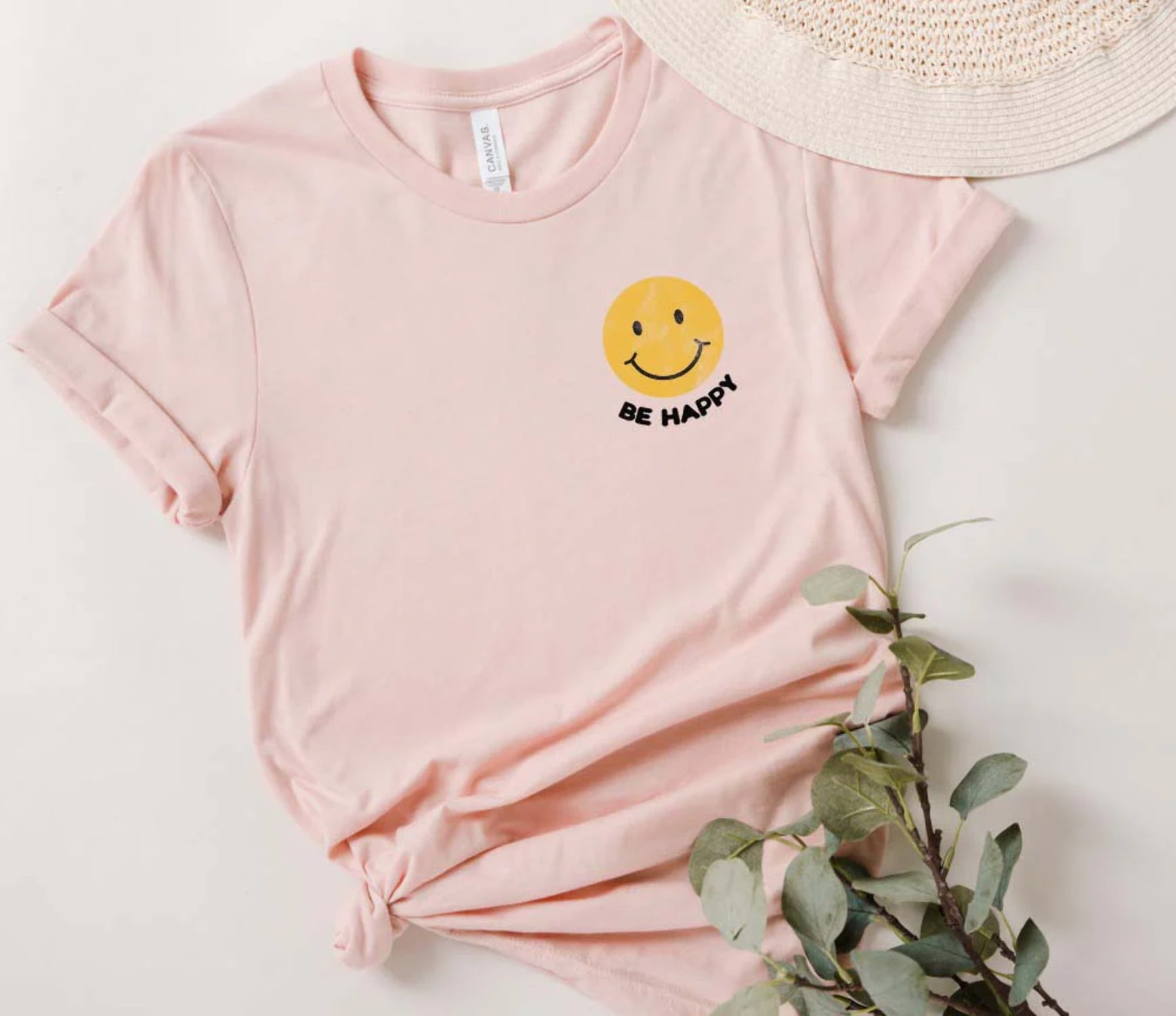 BE HAPPY SMILEY FACE Graphic Short sleeve T-Shirt Plus Size - Walmart.com