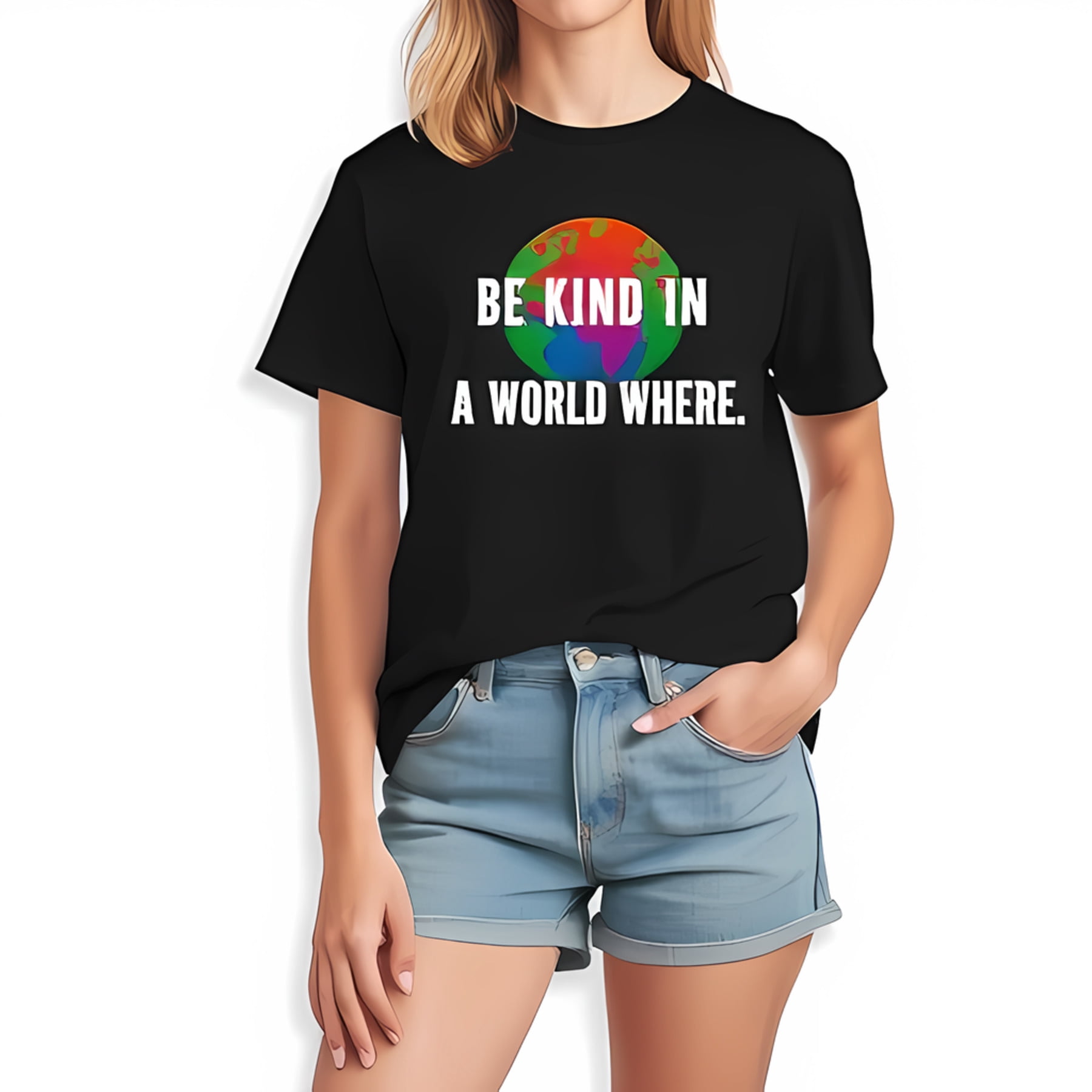BE KIND IN A WORLD Cotton Short Sleeve T-Shirt with Vibrant Rainbow ...