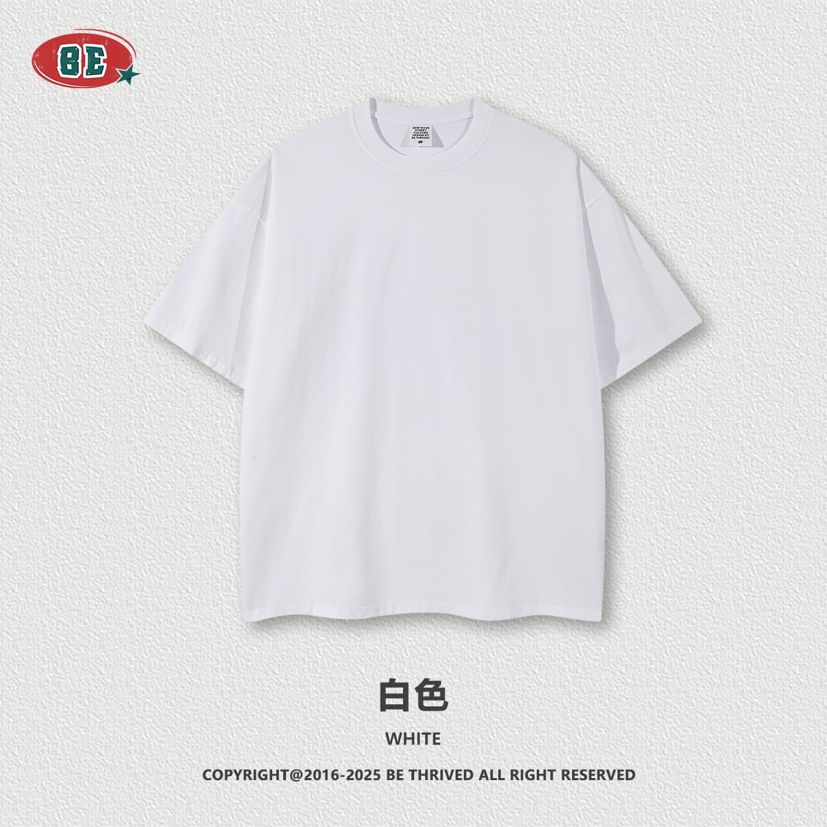 BE Men's Wear 2025 trendy brand ins earth color 260G short-sleeved loose white T-shirt for ...