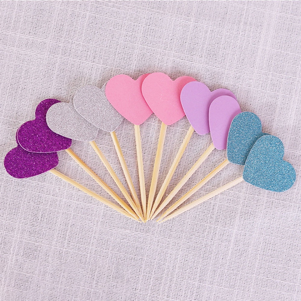 BE-TOOL 10pcs Heart Cake Toppers Cupcake Stick Handmade Cake ...