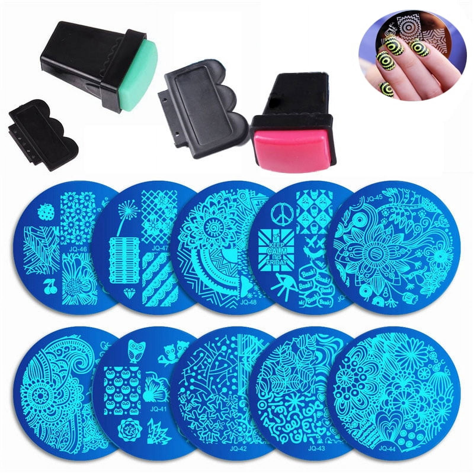 BE-TOOL 20Pcs Nail Stamping Plate Set with Stamper Flower Image Nail ...