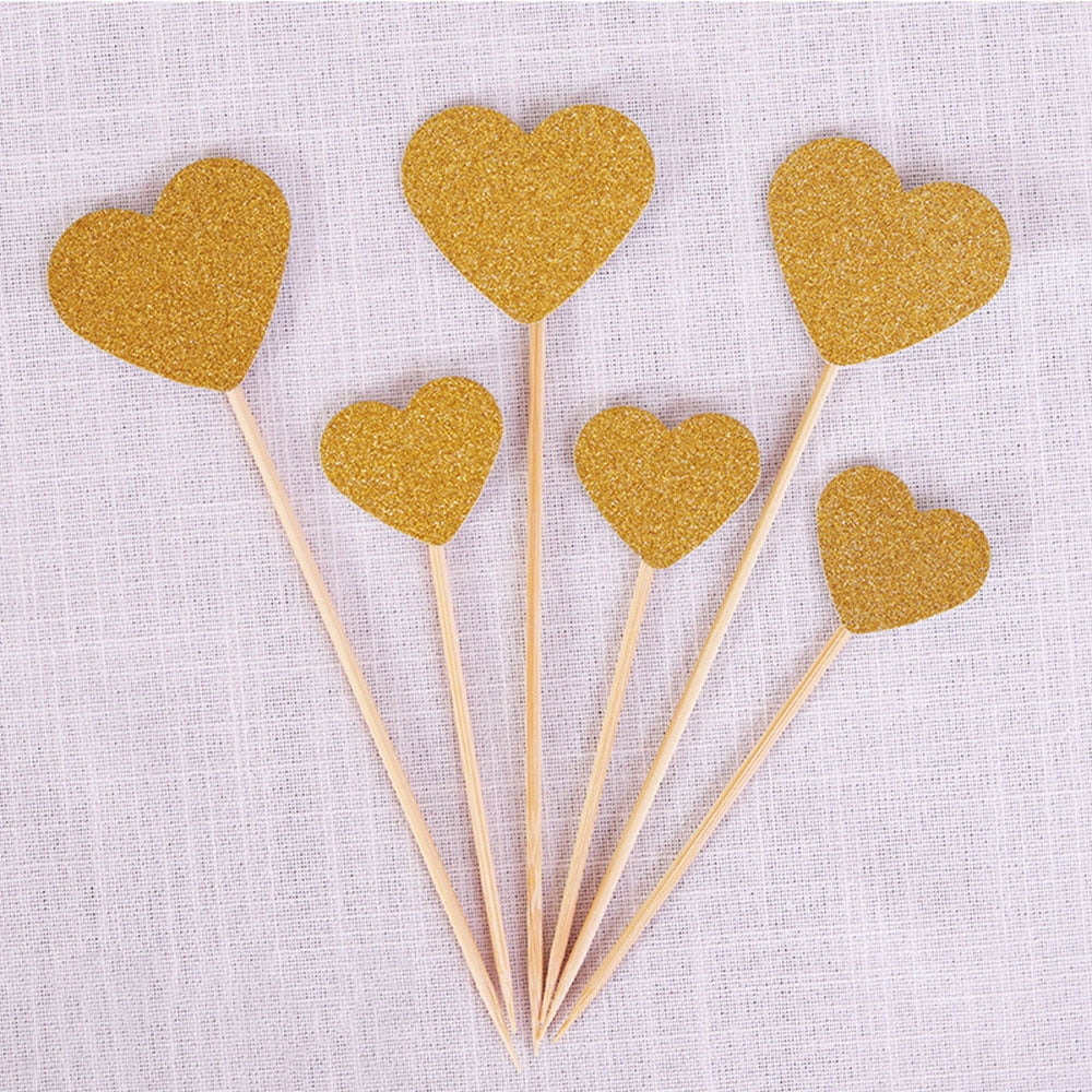 BE-TOOL 6Pcs Heart Cake Toppers Cupcake Stick Handmade Cake Decorations ...