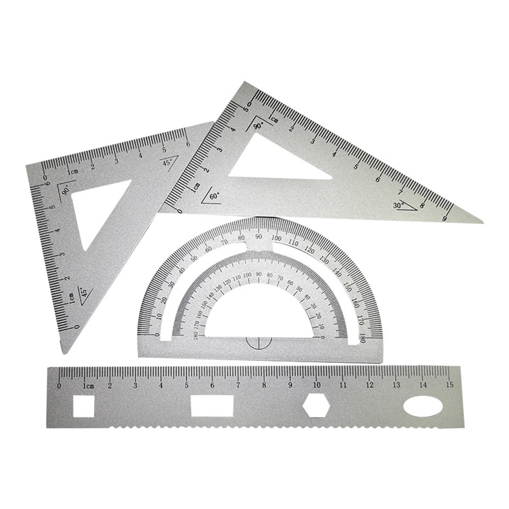 BE-TOOL Aluminum Alloy Ruler Set 4PCS Maths Ruler Geometry Tool Set ...