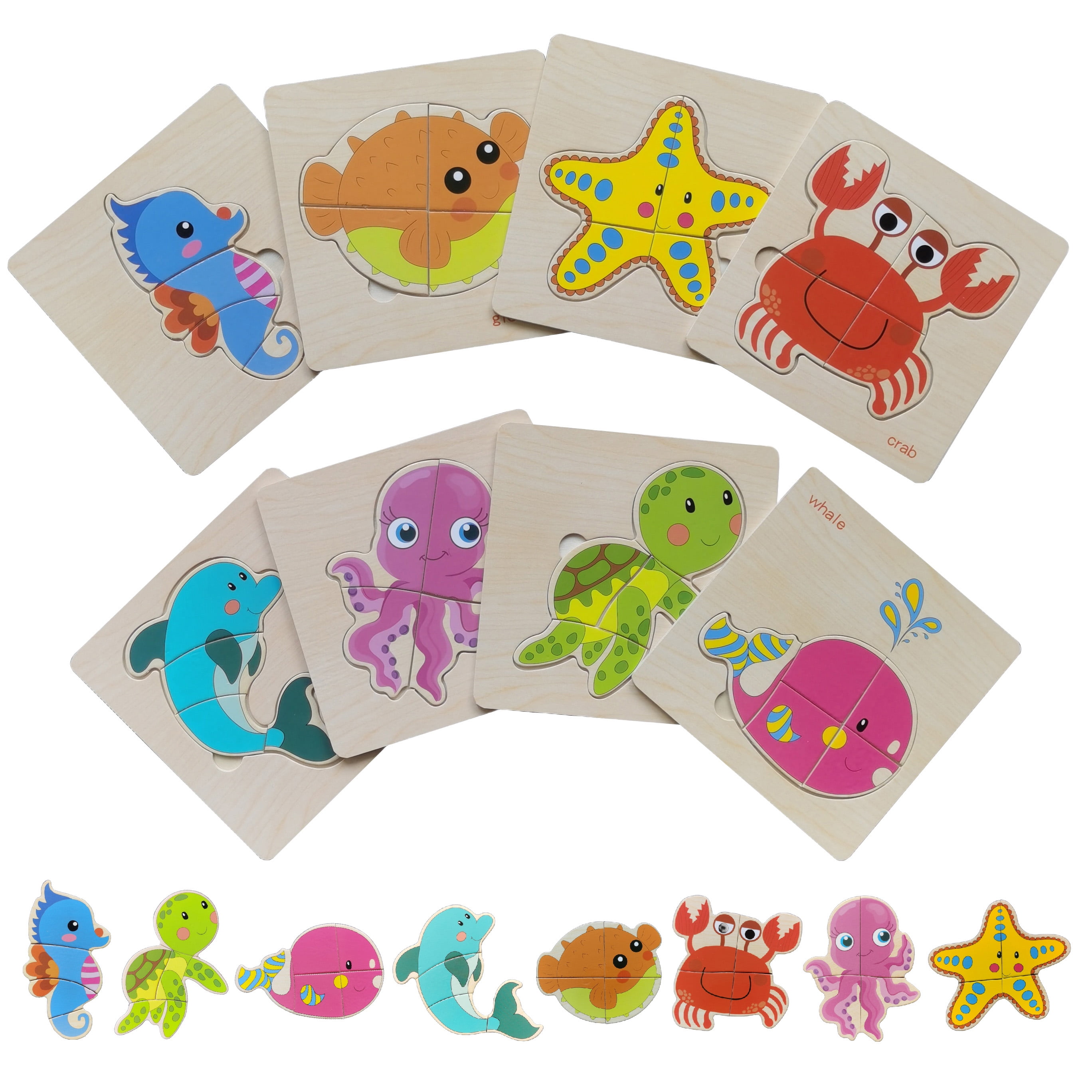 BEACENOV Toddler Puzzles,Set of 8,Wooden Jigsaw Puzzle for 1 2 3 Year ...