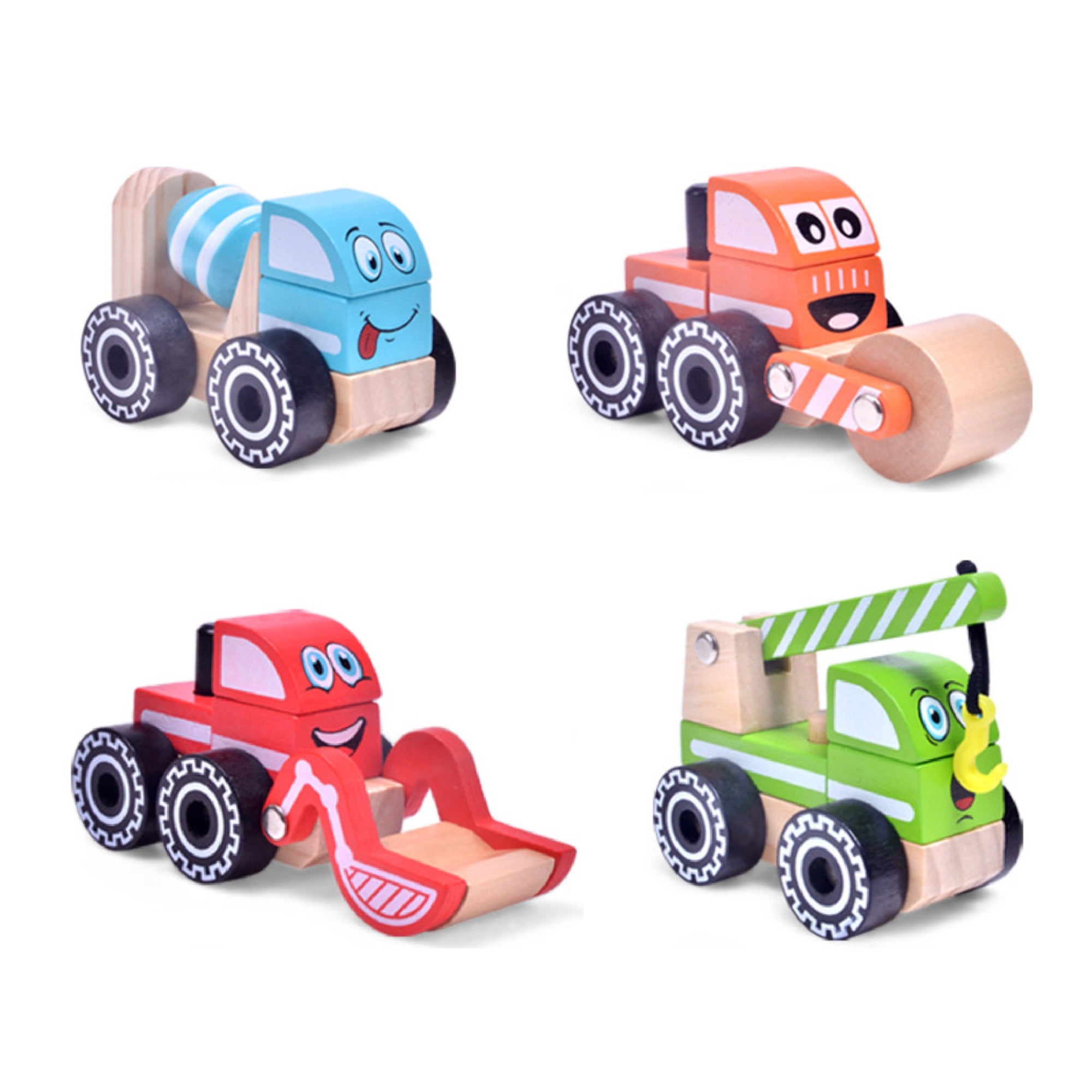 Montessori 4-Piece Wooden Construction Toy Car Set for Schools ...
