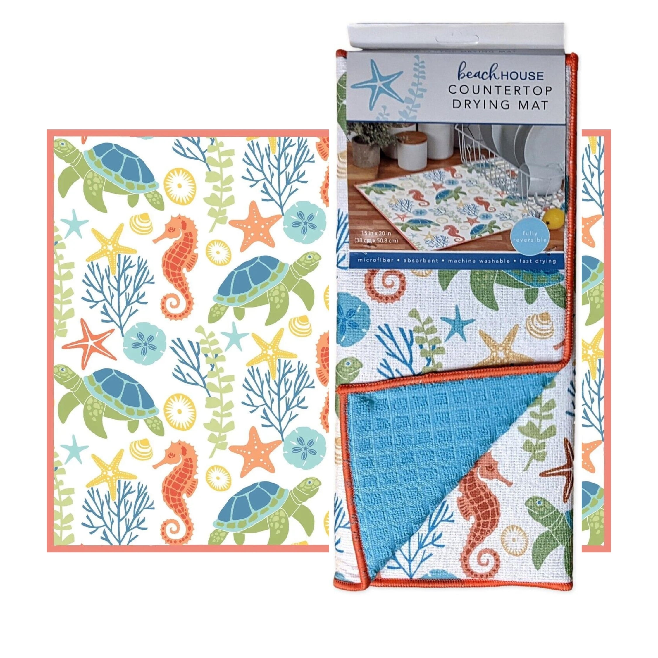 BEACH HOUSE SEA TURTLE Microfiber Countertop Dish Drying Mat, by Kay ...