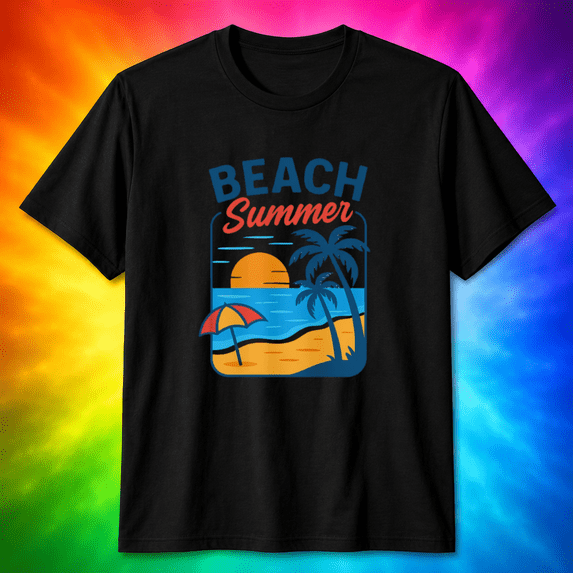 BEACH Summer Retro Palm Tree Sunset Ocean T-Shirt, for men & women, S ...
