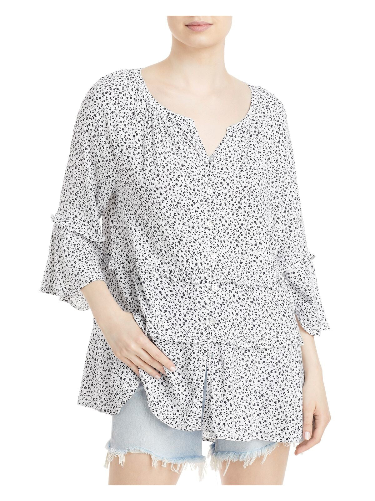 BEACHLUNCHLOUNGE COLLECTION Womens White Ruffled Tiered Floral Split ...