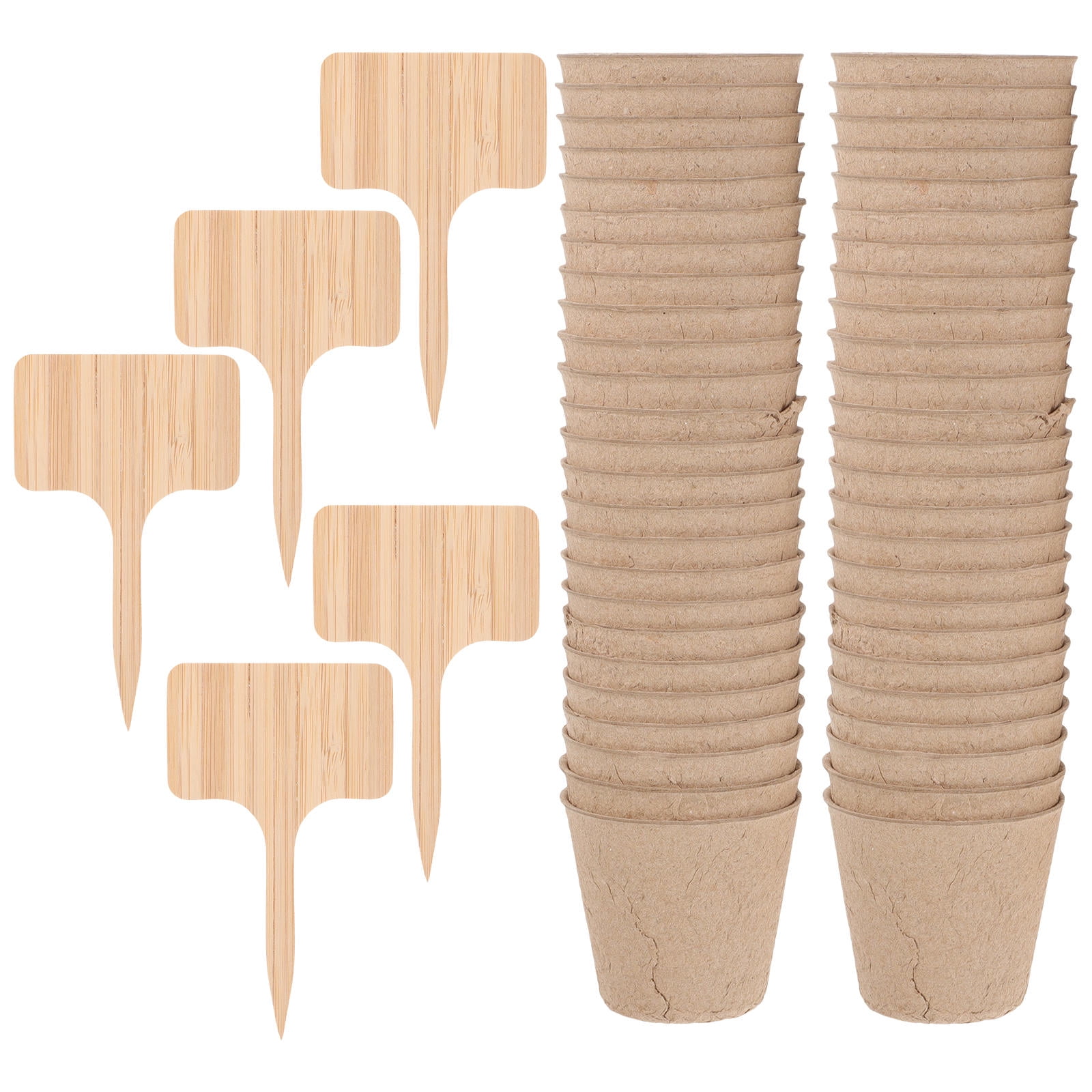 BEADCEST 10 X Bamboo Labels 6.00X6.00X5.50Cm Khaki Round Germination ...