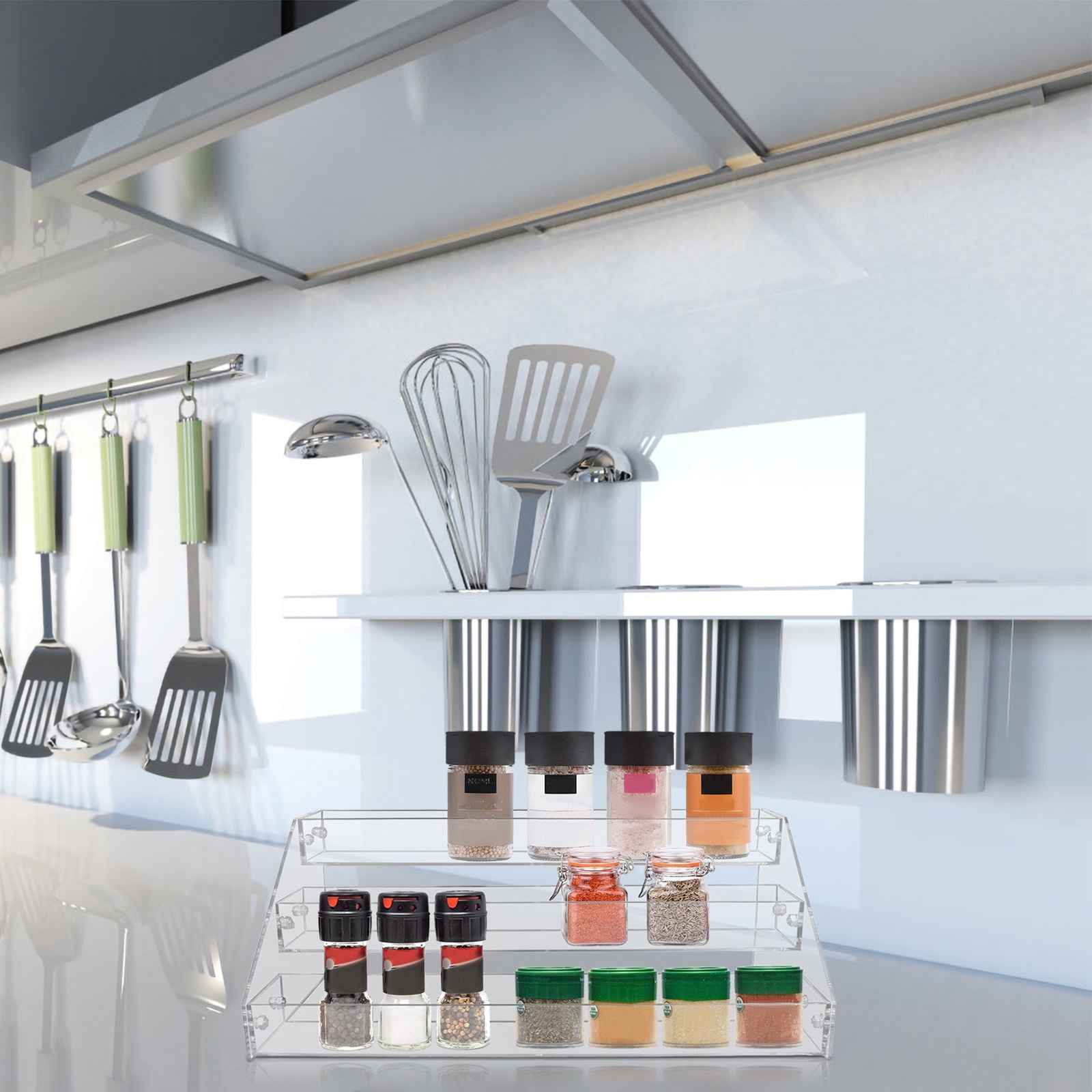 BEADCEST 1Pack Condiment Storage Rack Acrylic Tiered for Kitchen ...
