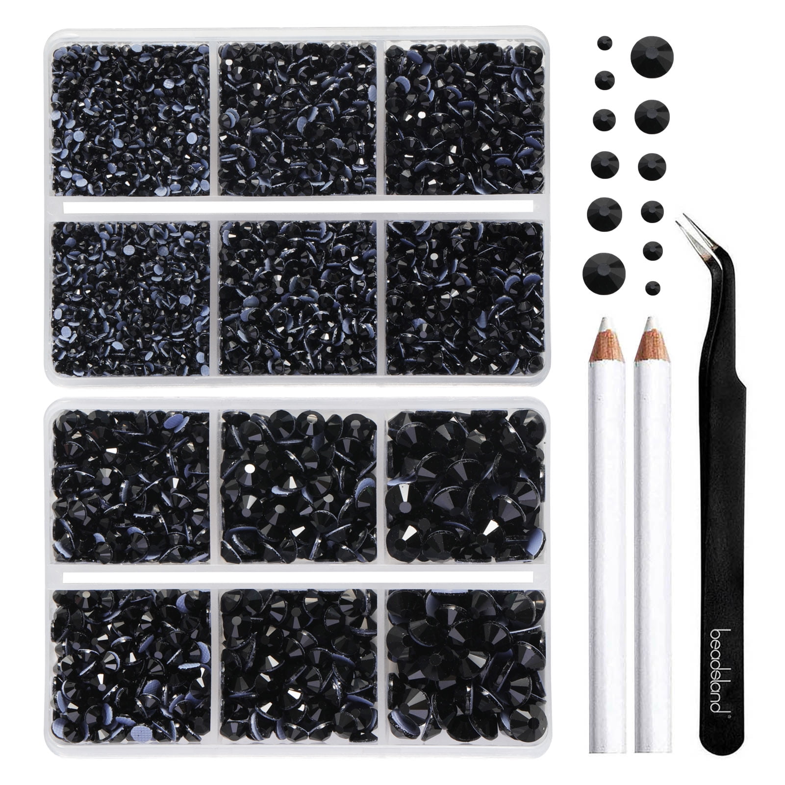 BEADSLAND 6080PCS Black Hotfix Rhinestones, 6 Sizes with Wax Pencil and ...