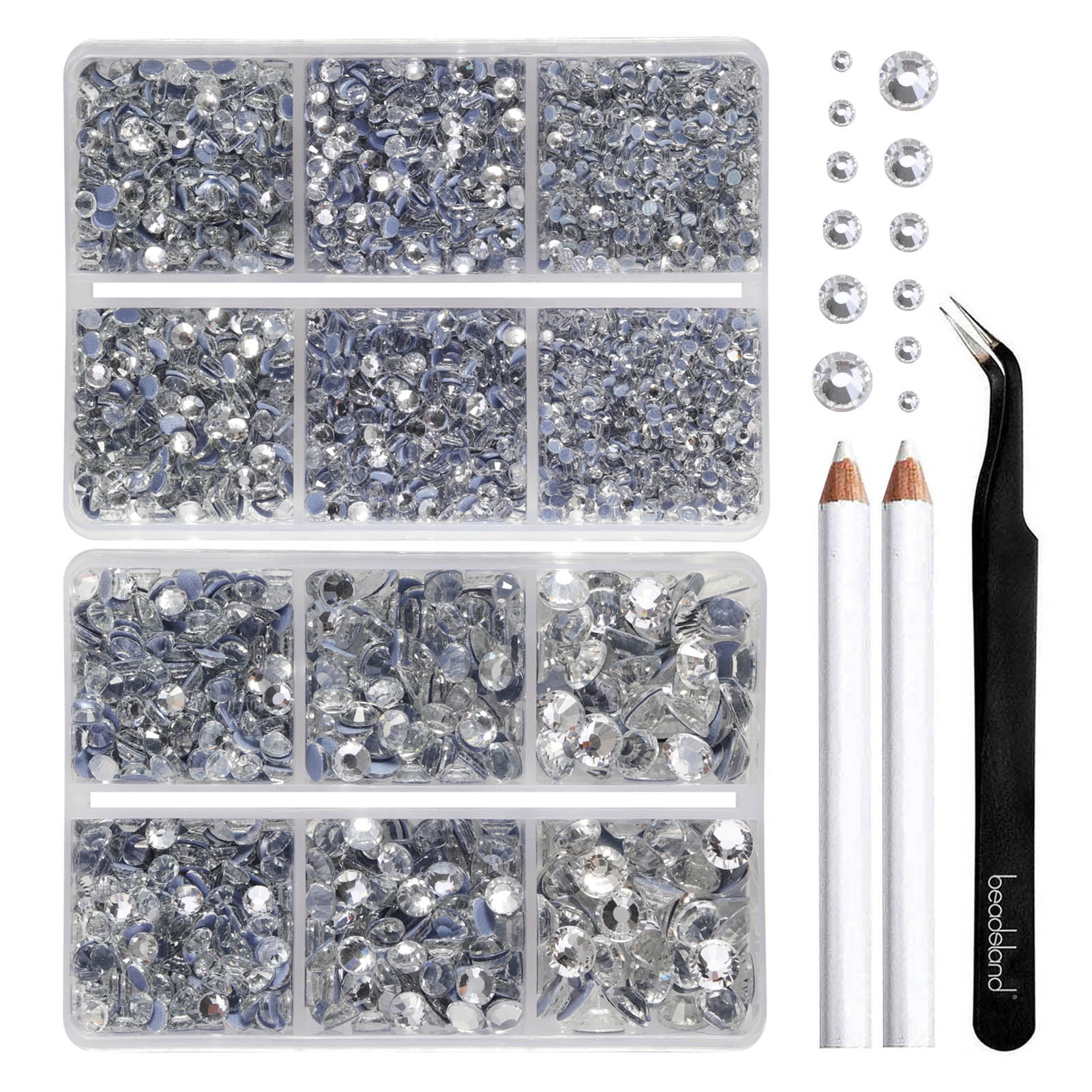 BEADSLAND 6080PCS Clear Hotfix Rhinestones, 6 Sizes with Wax Pencil and ...