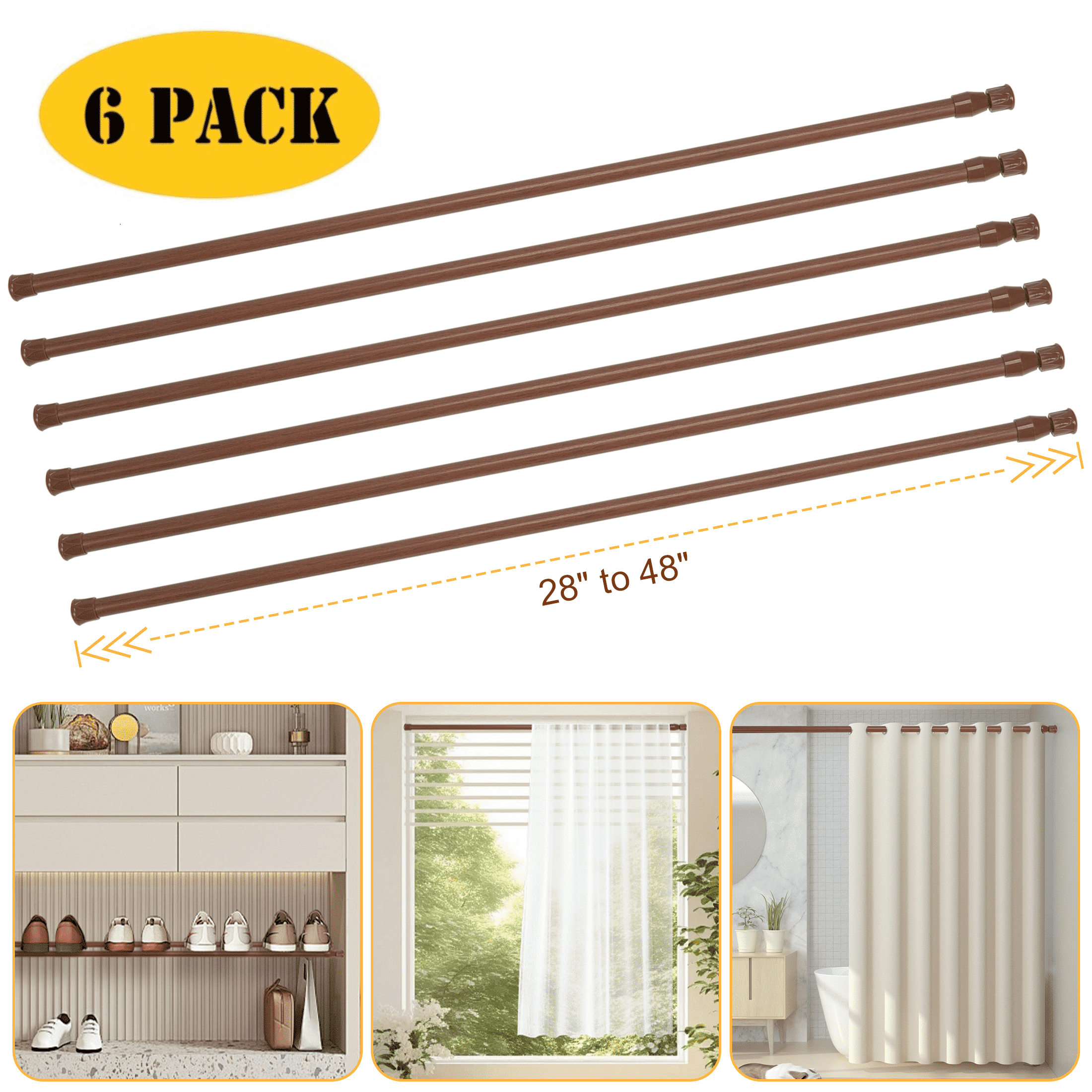 "6 Pcs Adjustable Spring Tension Rod, Expandable 28""-48"" Wide Thin ...