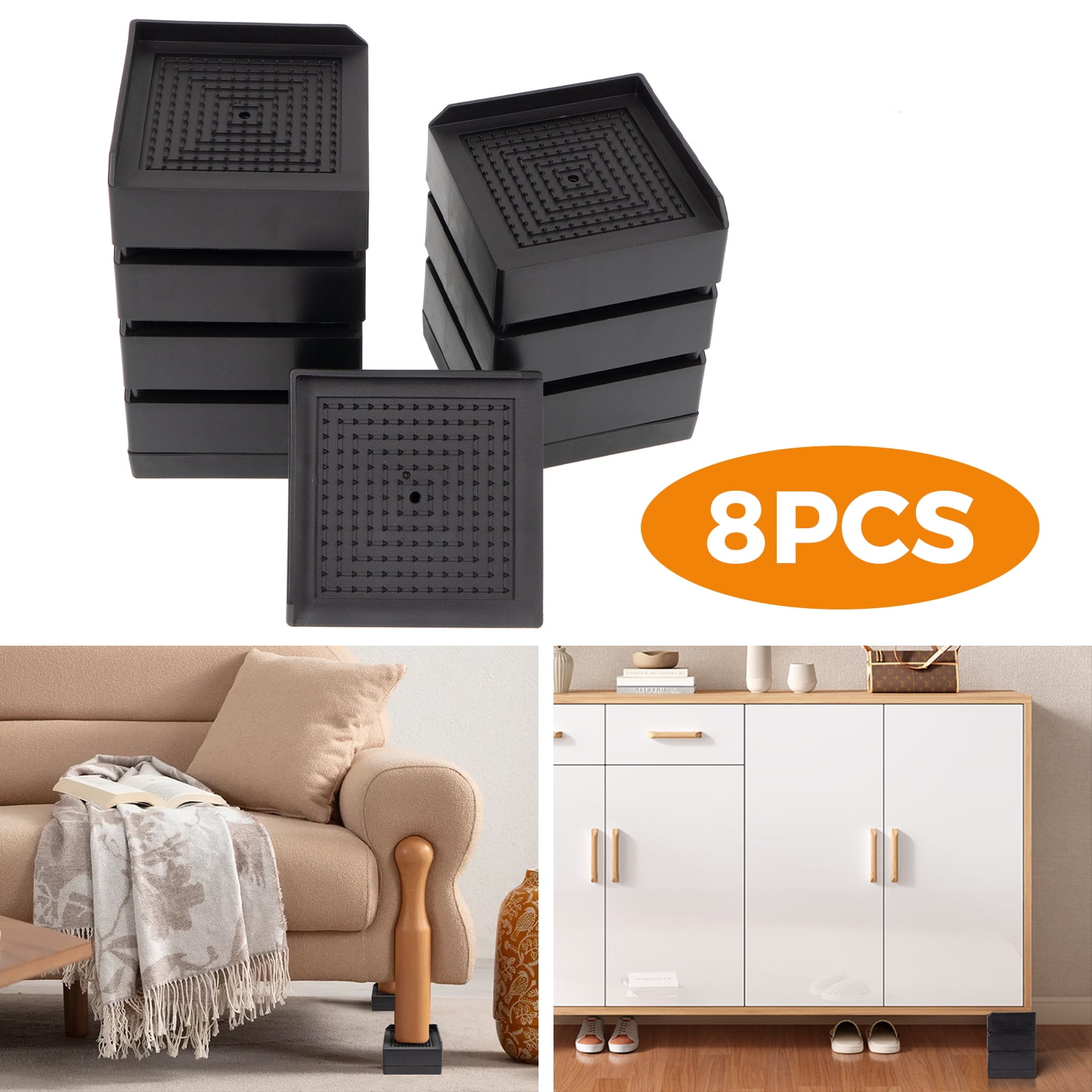 BEAMNOVA 8Pcs Furniture Foot Risers, 3 Inch Plastic Furniture Lifter ...