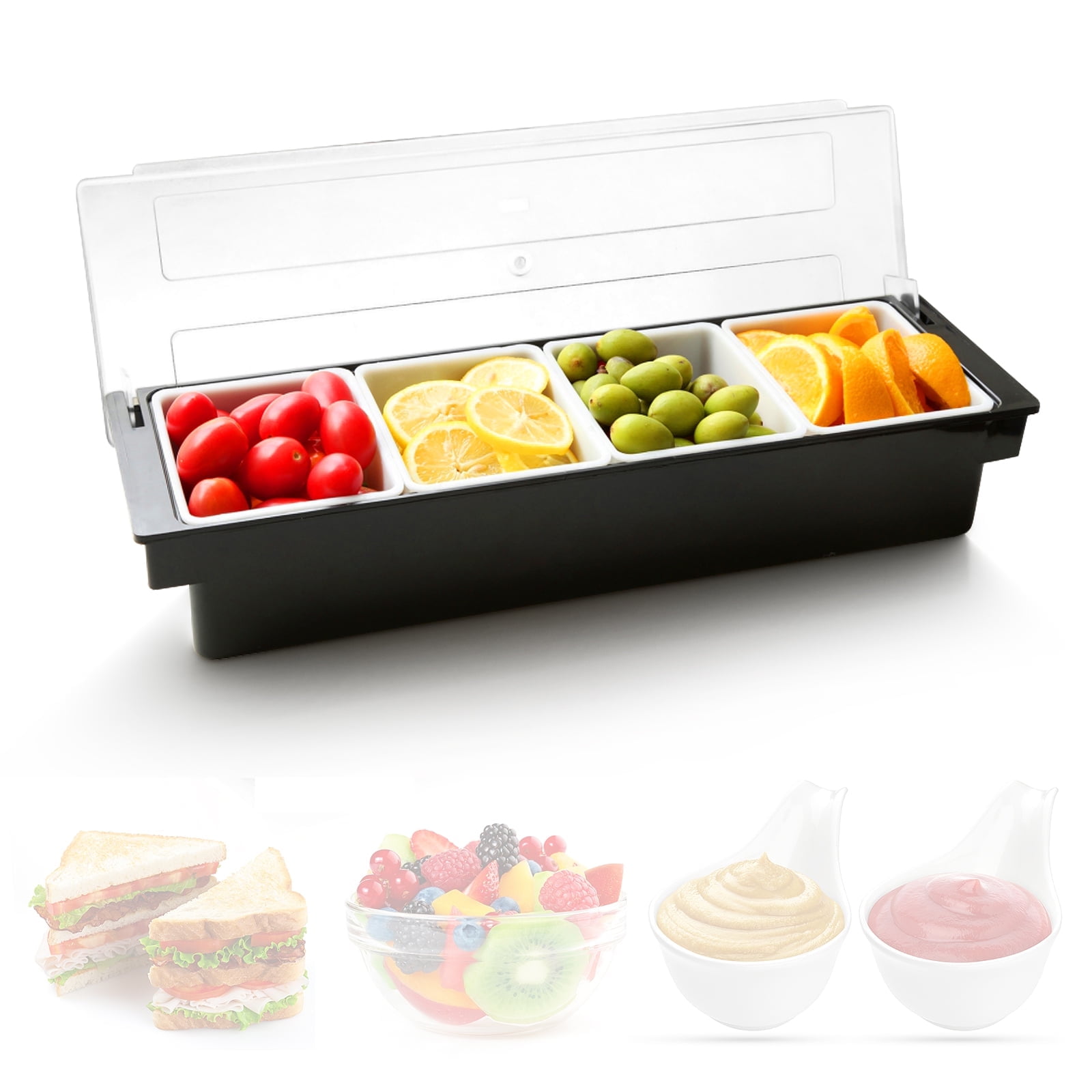 BEAMNOVA Chilled Condiment Server with Lid, 4 Tray Ice Chilled Fruit ...