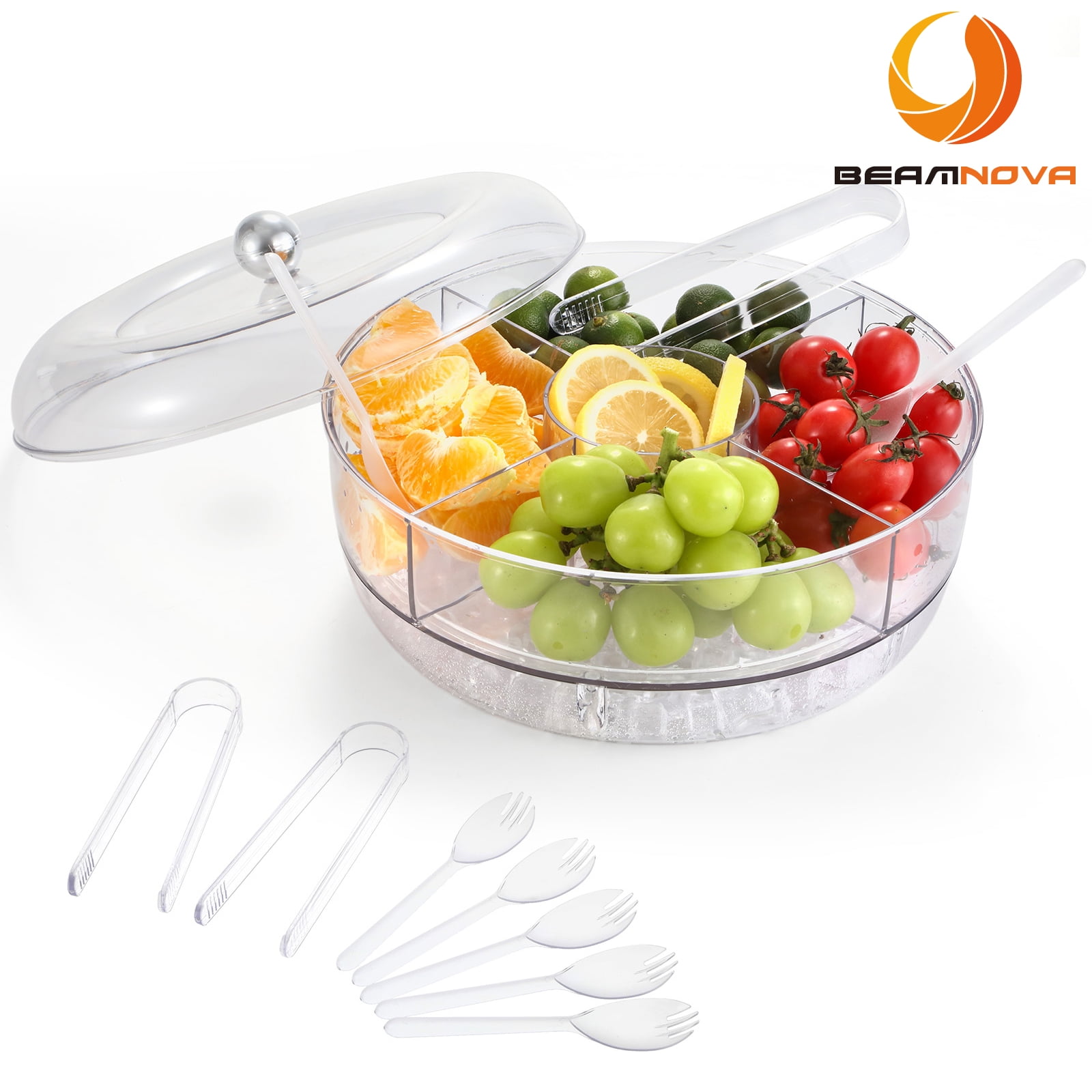 BEAMNOVA Ice Chilled Salad Bowl with Lid, 10" Round Rotatable Fruit ...