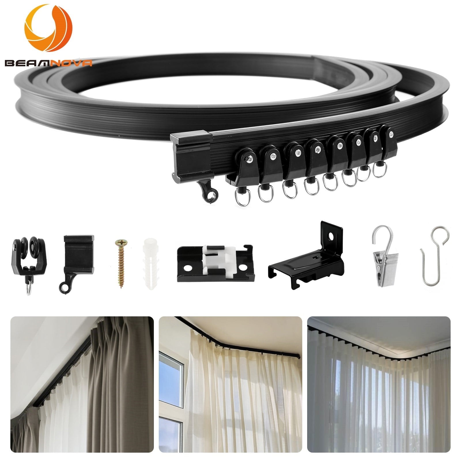 BEAMNOVA Curved Ceiling Curtain Track, 19.6ft/6meter Flexible Bendable Ceiling Curtain Rail ...