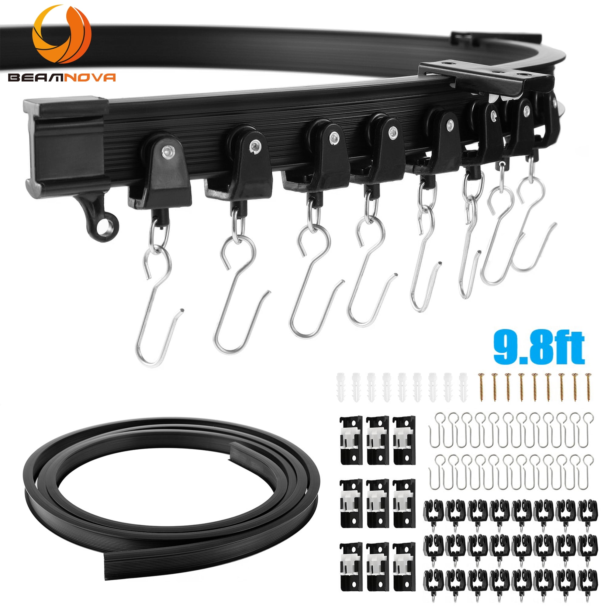 BEAMNOVA Flexible Bendable Black Ceiling Curtain Track (3m/9.8ft) with ...