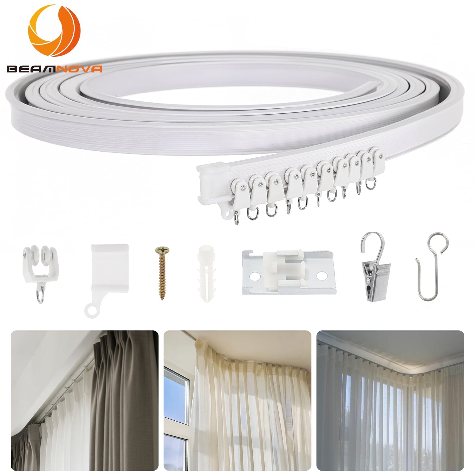 BEAMNOVA White Flexible Ceiling Curtain Track (5m/16.4ft), Bendable ...