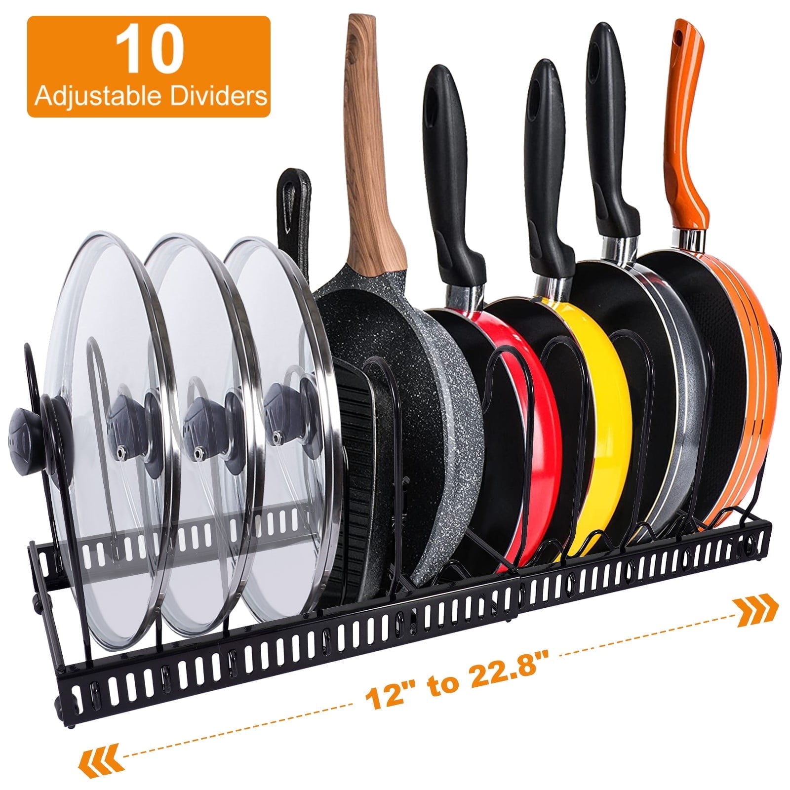 Expandable Pots and Pans Lid Organiser Rack, Adjustable Kitchen Cabinet ...