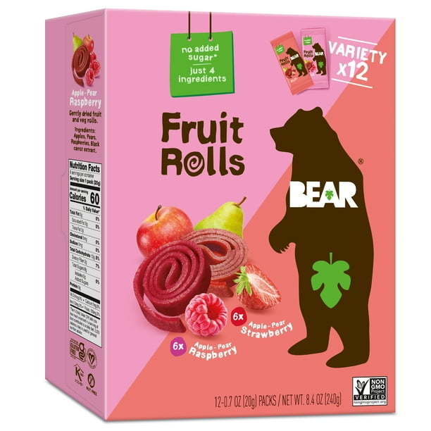 BEAR Fruit Rolls Variety Pack Straw/Rasp 8.4oz, 12 count - Walmart.com