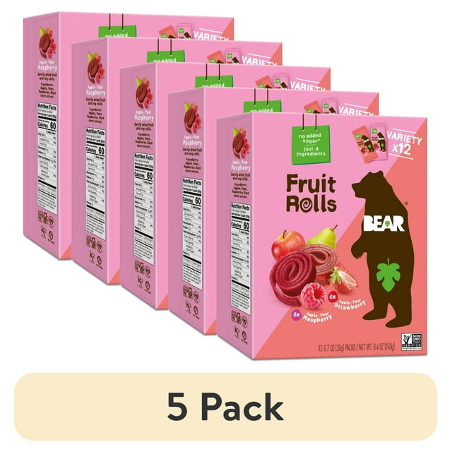 (5 pack) BEAR Fruit Rolls Variety Pack Straw/Rasp 8.4oz, 12 count - Walmart.com