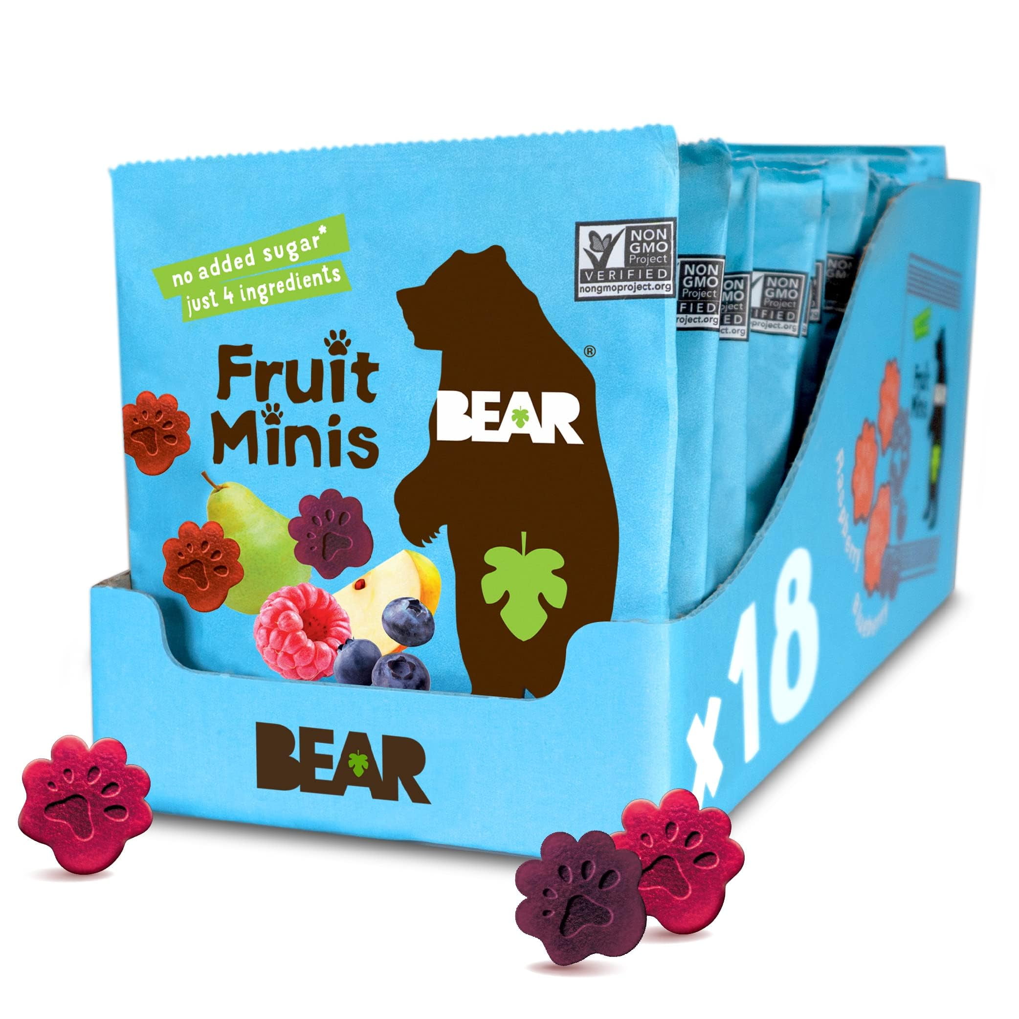 BEAR Real Fruit Snack Minis, HYZ01 Raspberry/Blueberry, No added Sugar ...