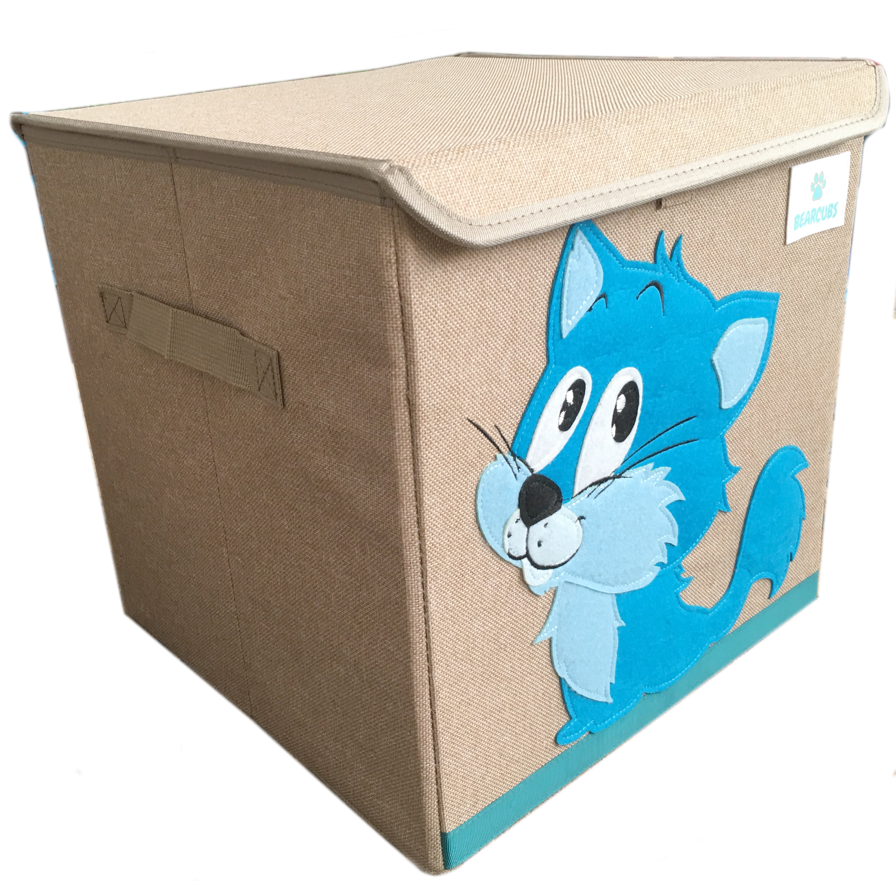BEARCUBS Cat-Themed Toy Box, Burlap, Multicolor, Compact with Lid ...