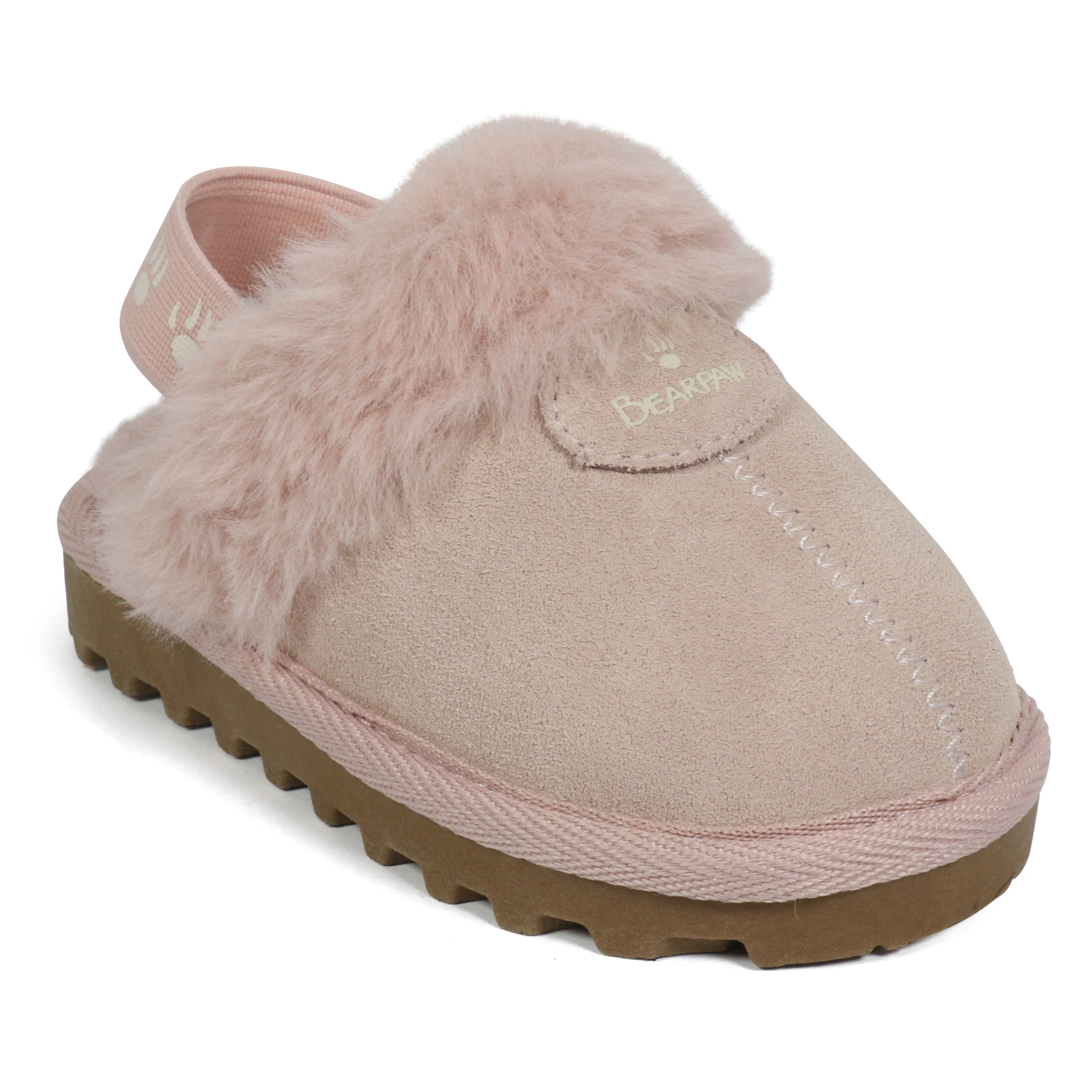 BEARPAW Toddler Rebecca Suede Slippers with Sheepskin - Light Pink Size ...