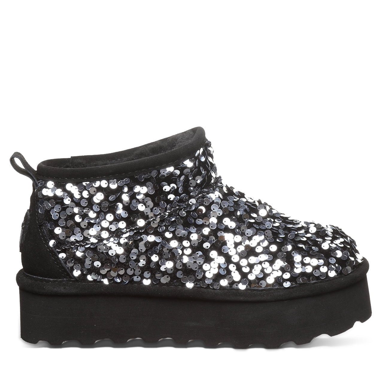 BEARPAW Women's Retro Super Shorty Sequin Silver Sequin Boot Size 5 ...