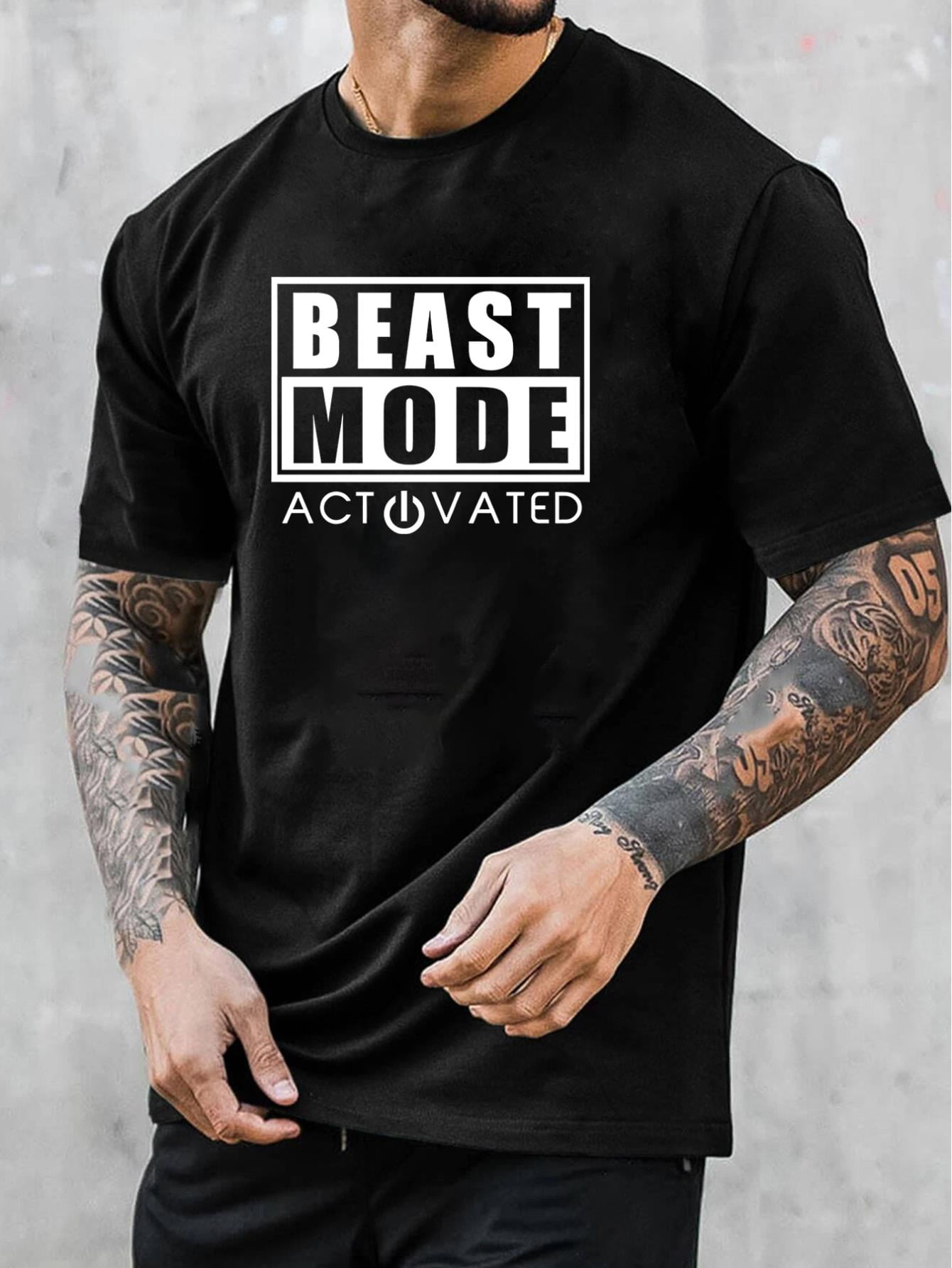 BEAST MODE Print Men's Short Sleeve T-shirts, Comfy Casual Breathable ...