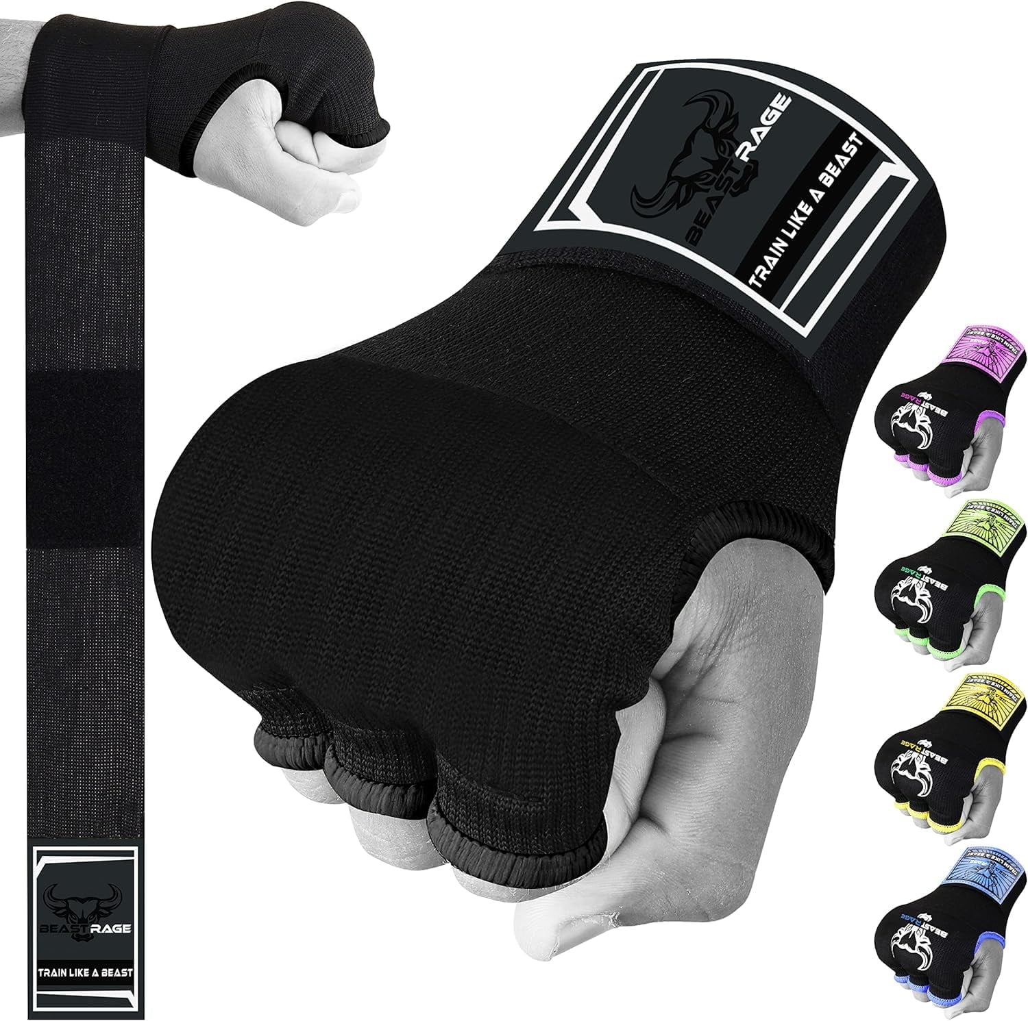 ''BEAST RAGE Boxing Wraps Hand Gel Gloves MMA 75cm Long Wrap Padded ...