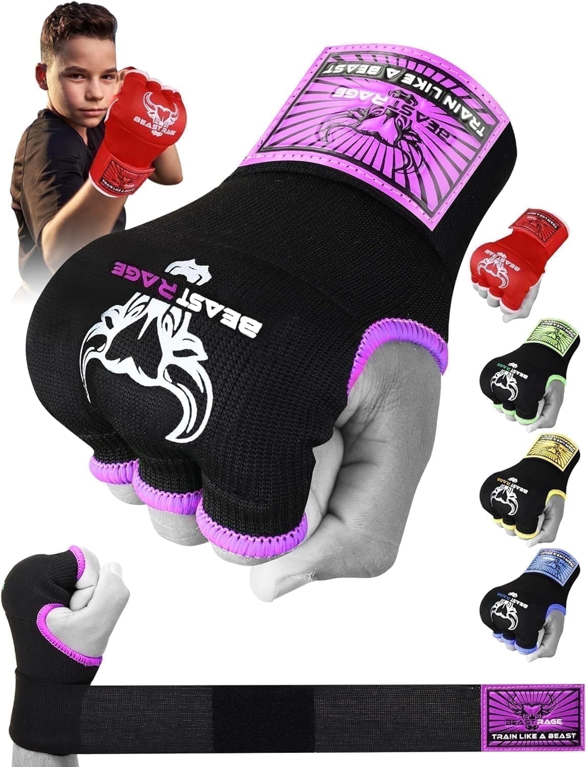 ''BEAST RAGE Boxing Gloves Inner Gel Padded Training MMA Glove ...