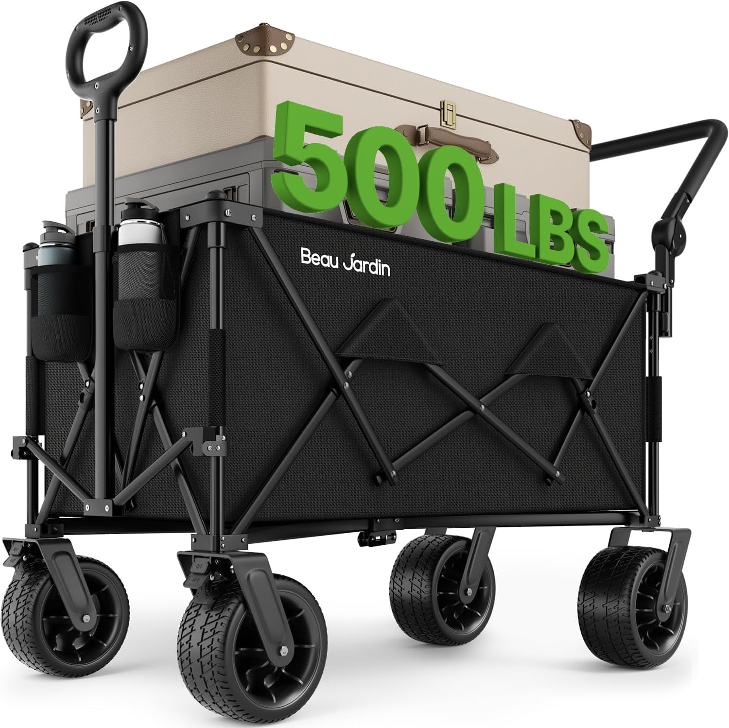BEAU JARDIN Folding Push & Pull Beach Wagon 500 lbs Collapsible ...