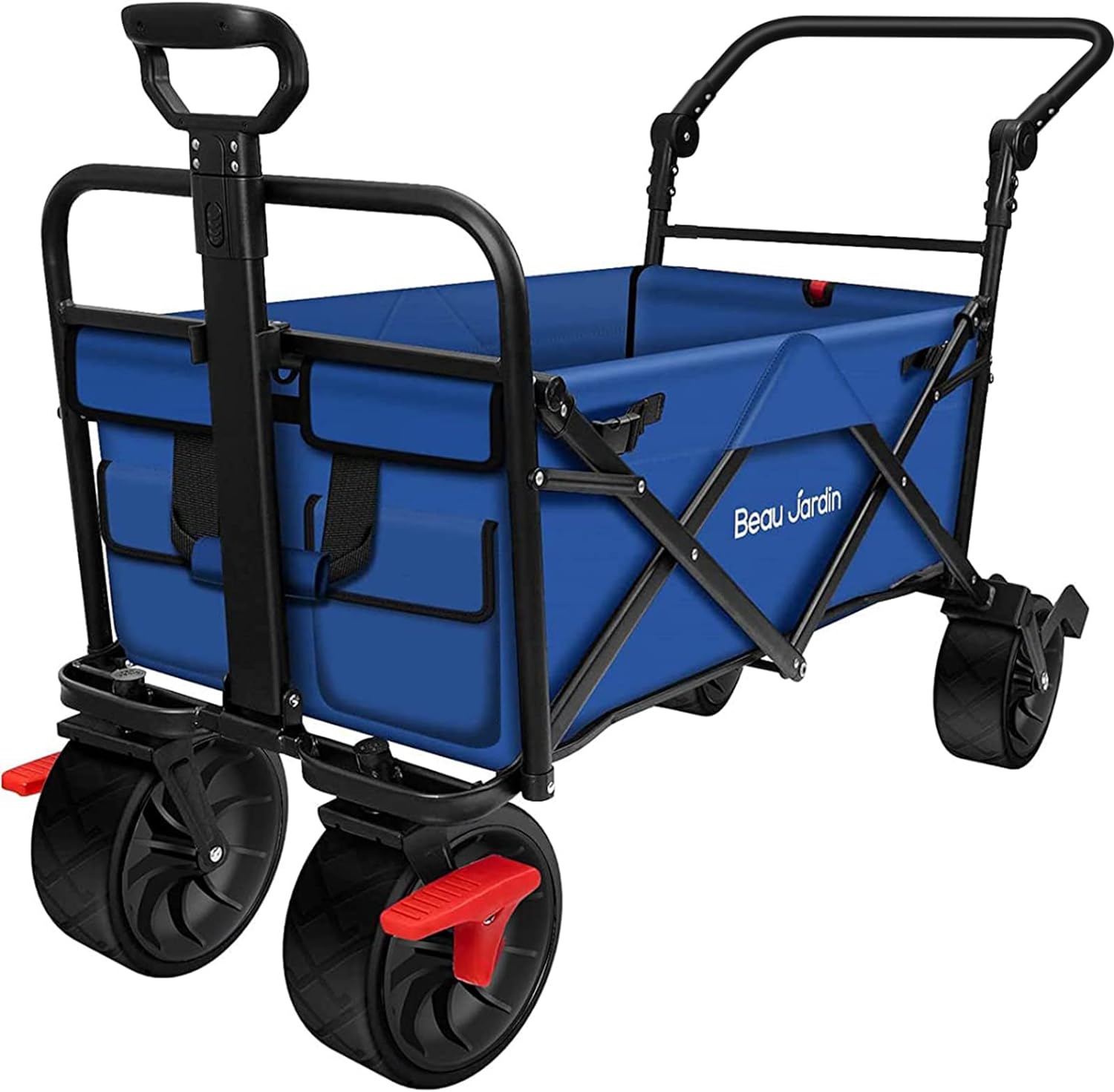 BEAU JARDIN Heavy-Duty Folding Wagon Cart with Brakes, Collapsible ...
