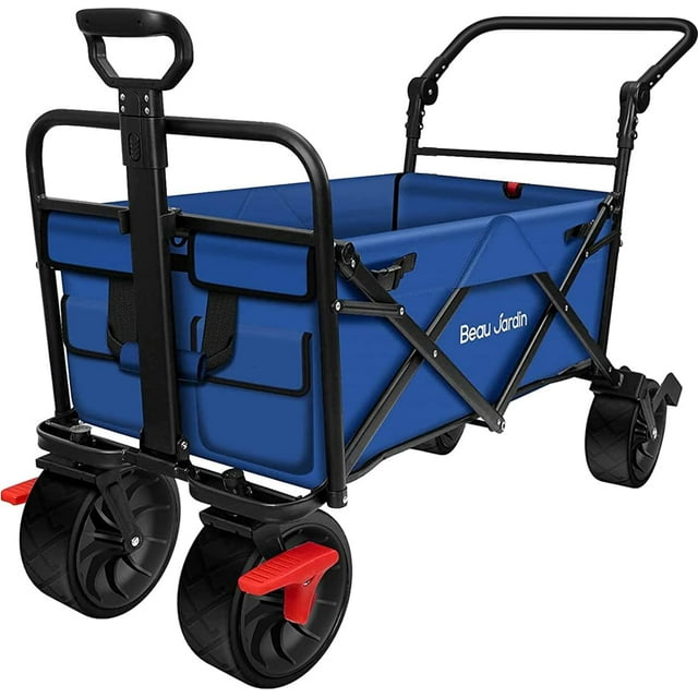 BEAU JARDIN Heavy-Duty Folding Wagon Cart with Brakes, Collapsible ...