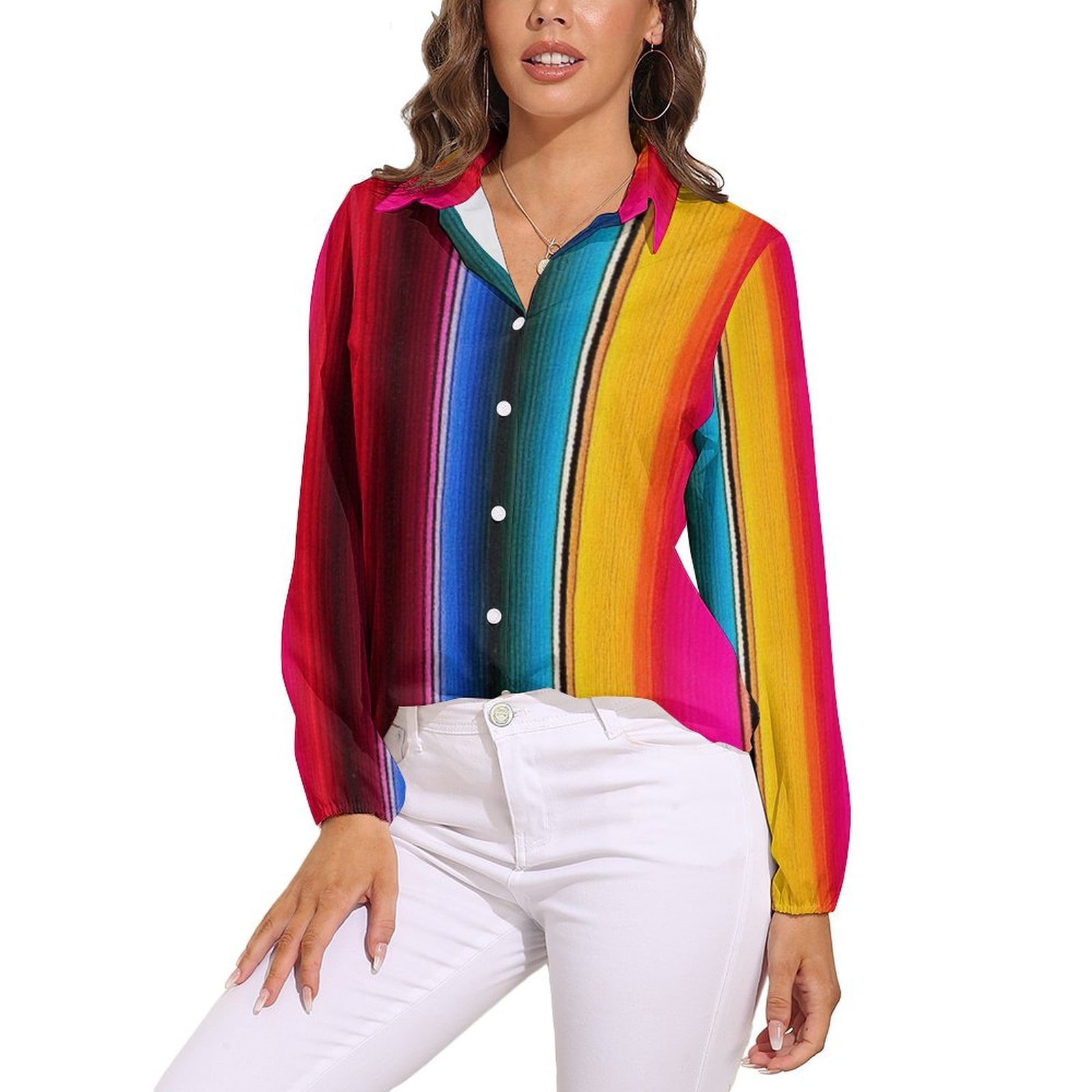 BEAUTIFUL MEXICAN SERAPE-1 Long Sleeve Blouse Woman Streetwear Casual ...