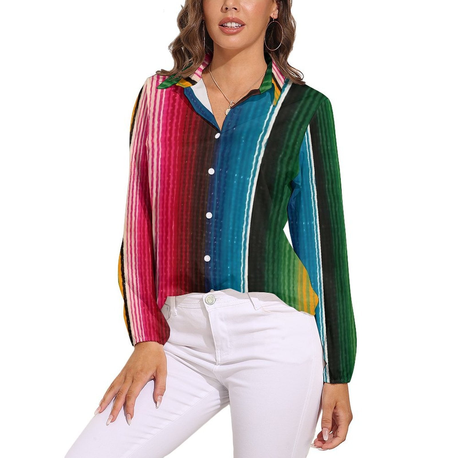BEAUTIFUL MEXICAN SERAPE Long Sleeve Blouse Woman Streetwear Casual ...