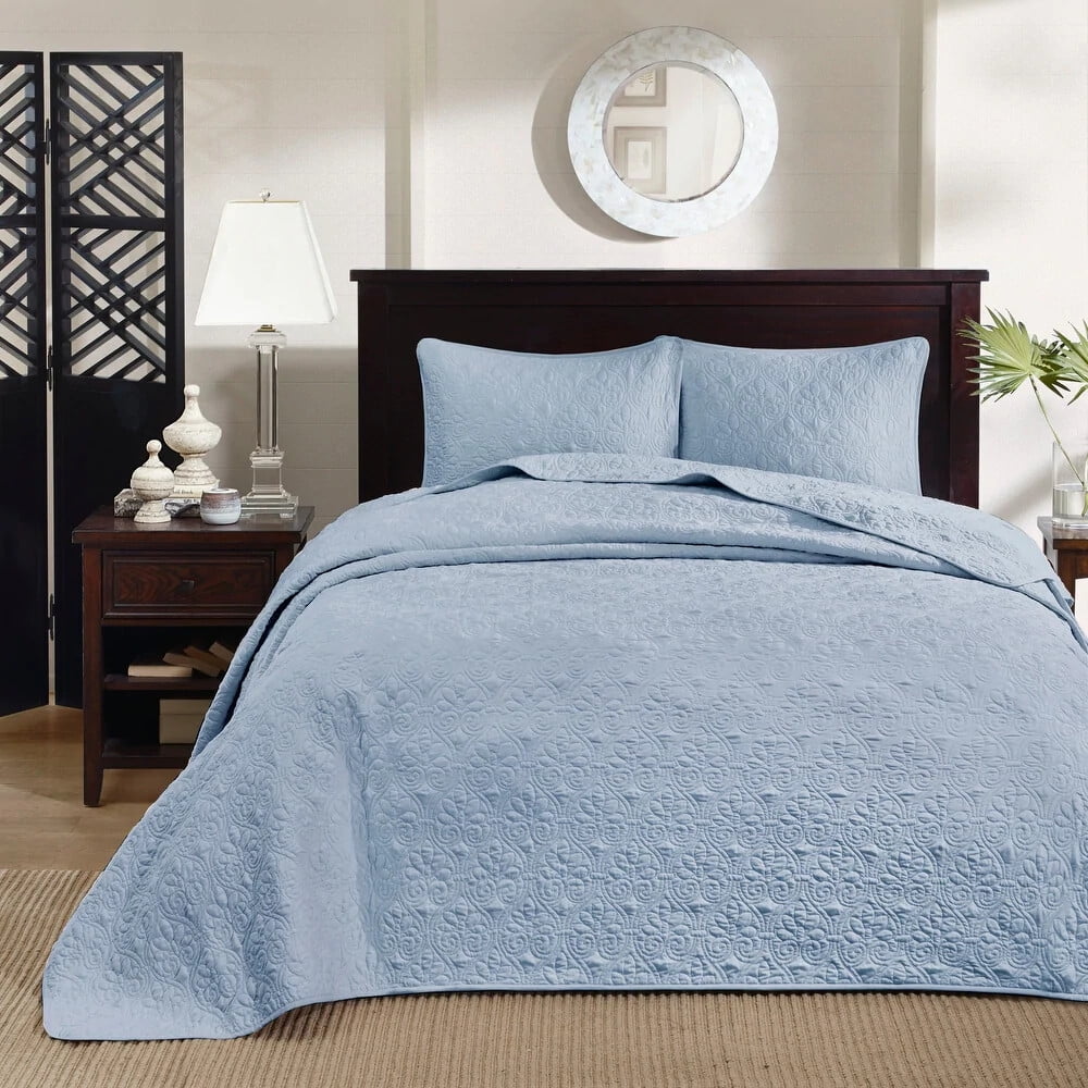 BEAUTIFUL XXL OVERSIZE CLASSIC LIGHT BLUE TEXTURE VINTAGE BEDSPREAD SET ...