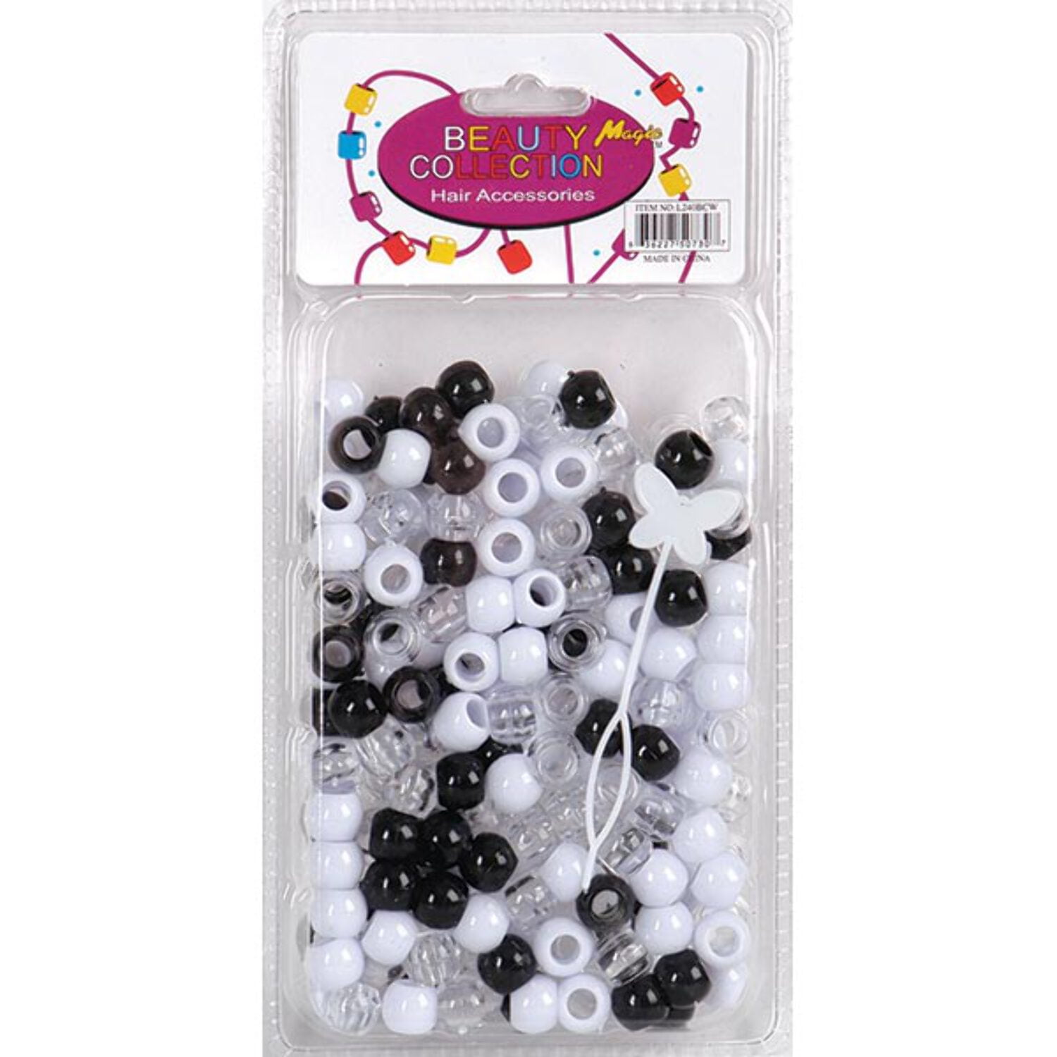 BEAUTY COLLECTION - Small Round Hair Bead 200PCs BLA/CRY/WHITE ...